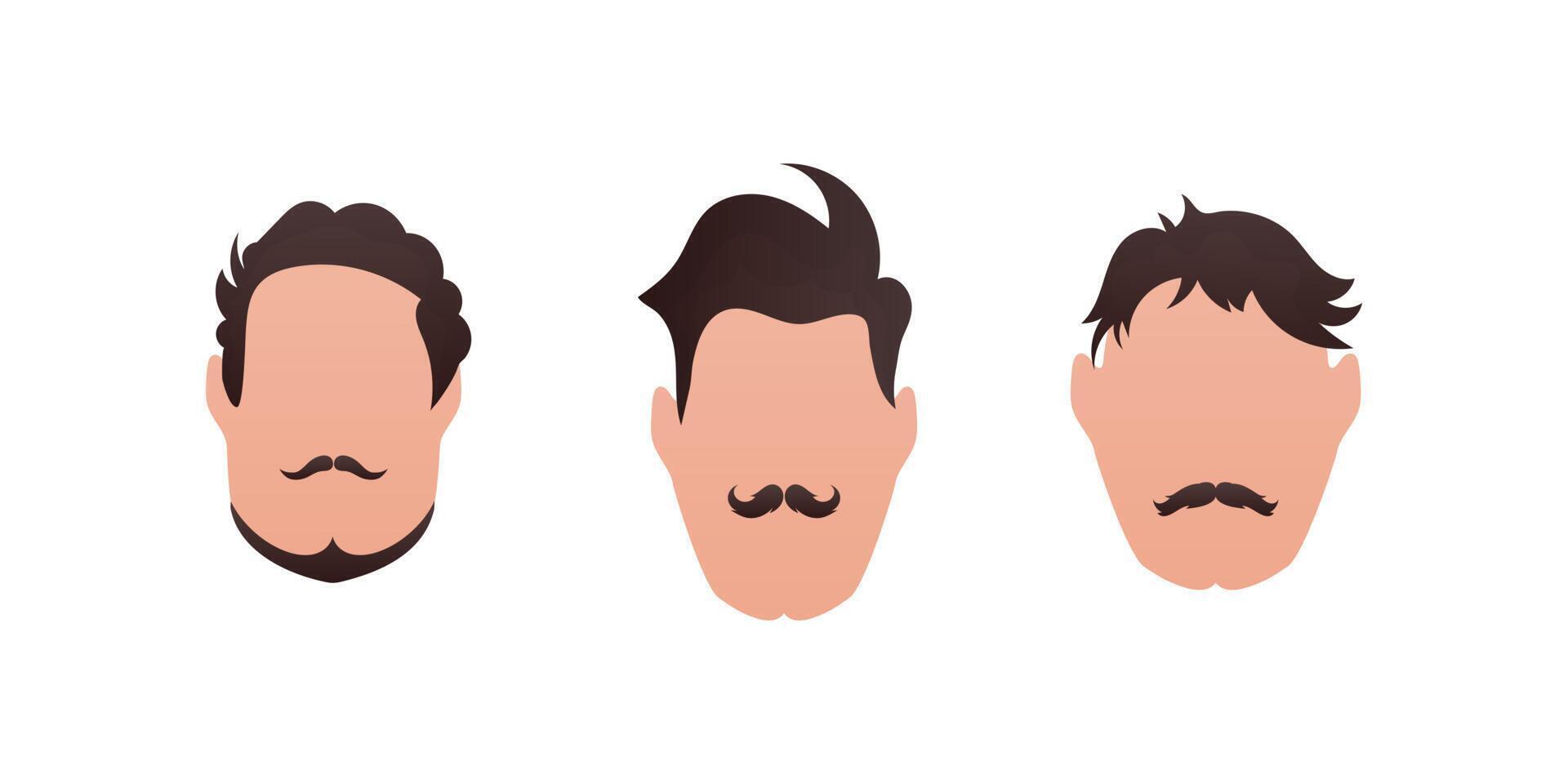 Set Faces Of Men With Different Hairstyles Isolated On White