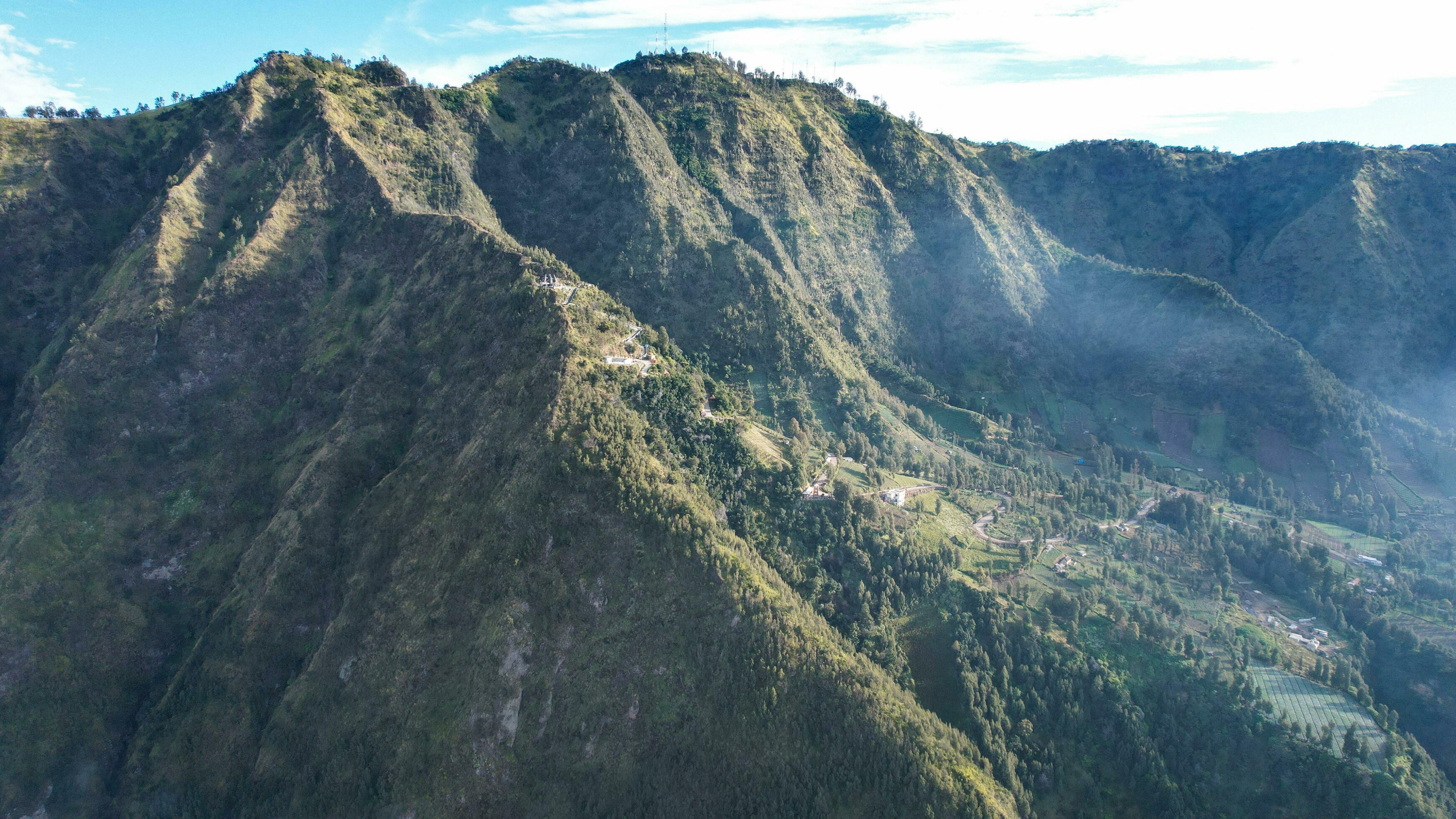 Aerial view of the Mount Bromo, is an active volcano and part of the ...