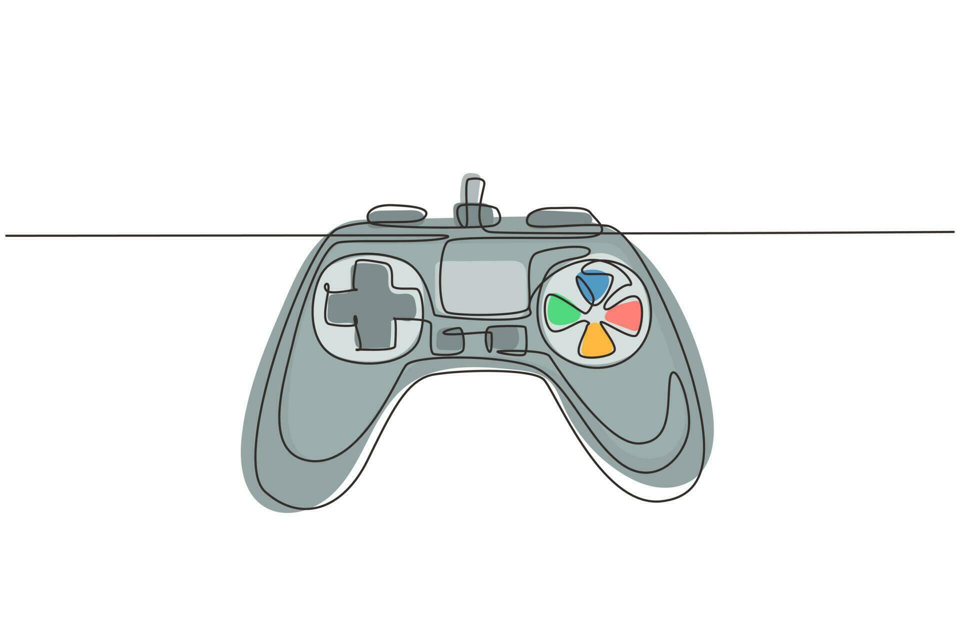 Single continuous line drawing video games PlayStation gaming controller. Computer game ...