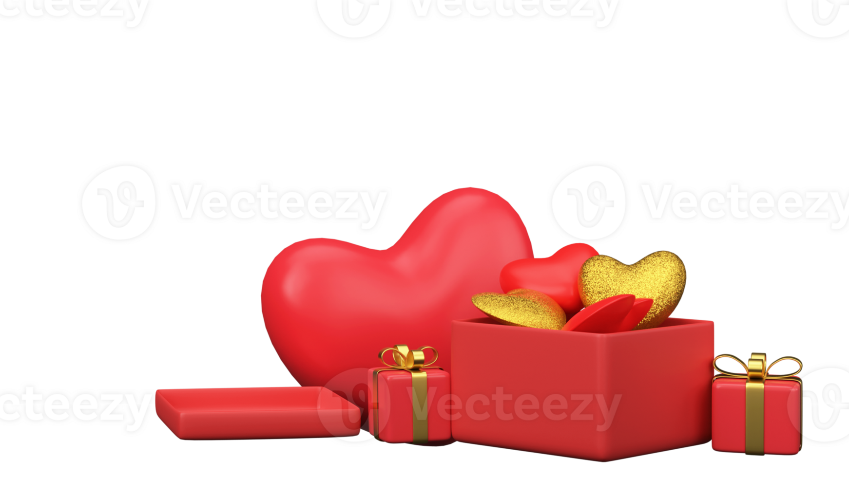 3d Render Of T Boxes With Heart Shapes Element In Golden And Red Color 23651092 Png