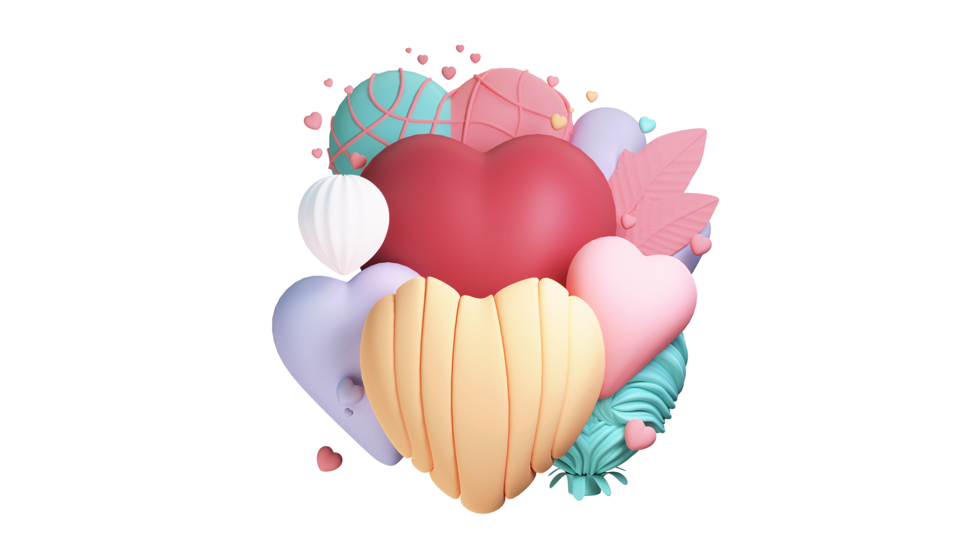 3D Render, Clay Modeling of Glossy Heart Shapes And Abstract Object. 23651122 PNG