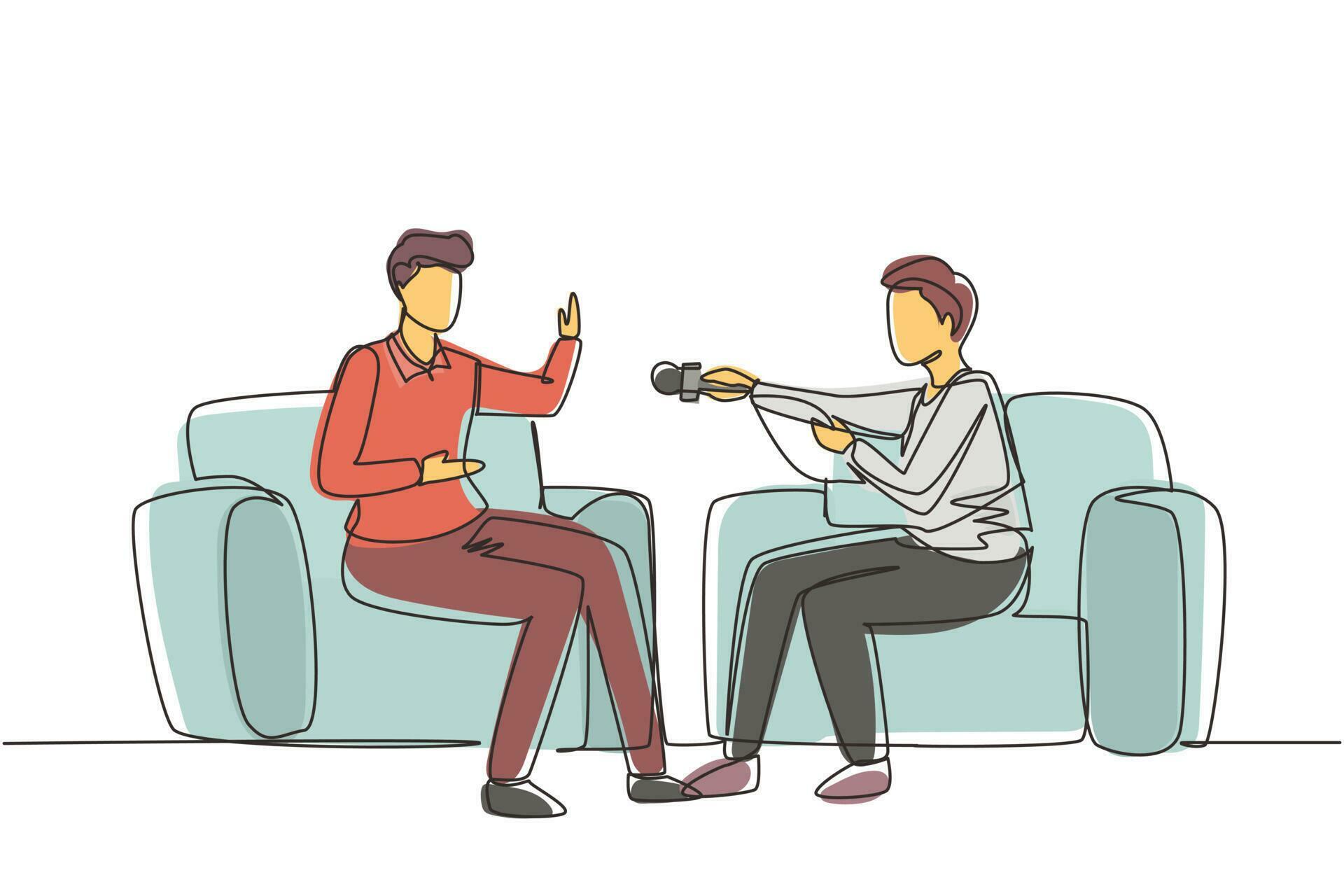 Single one line drawing Interview with famous person. Television or ...