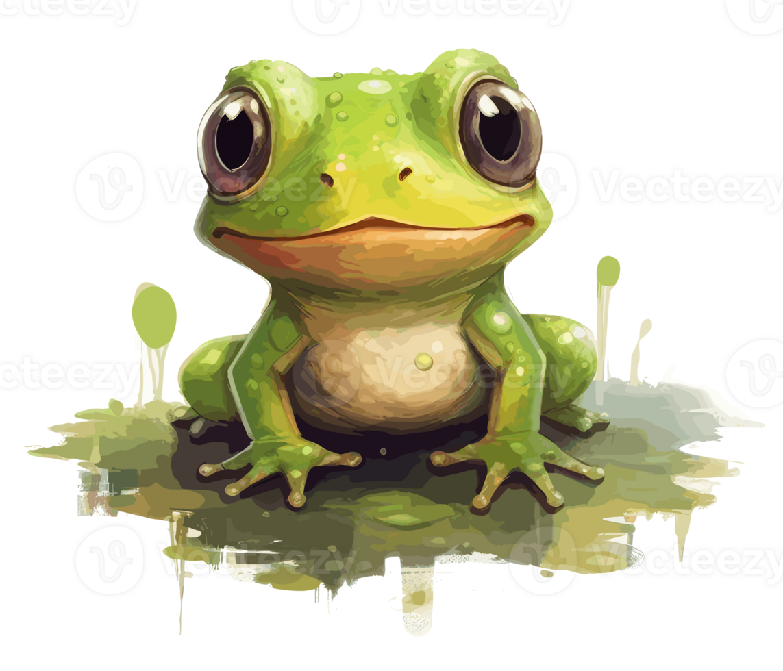 Adorable Baby Frog with Flowers Watercolor. 23657950 PNG