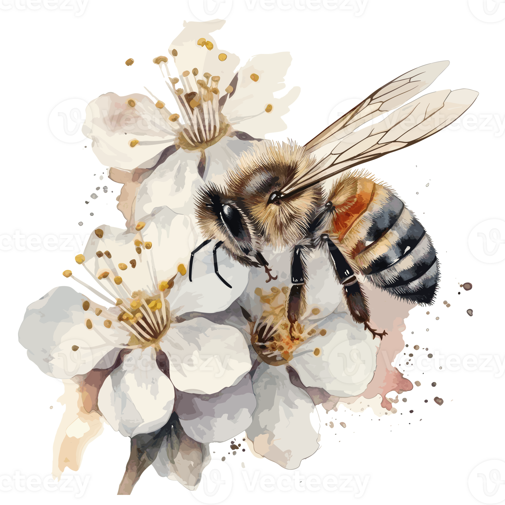 watercolor bee honeycomb honey flowers . 23657953 PNG