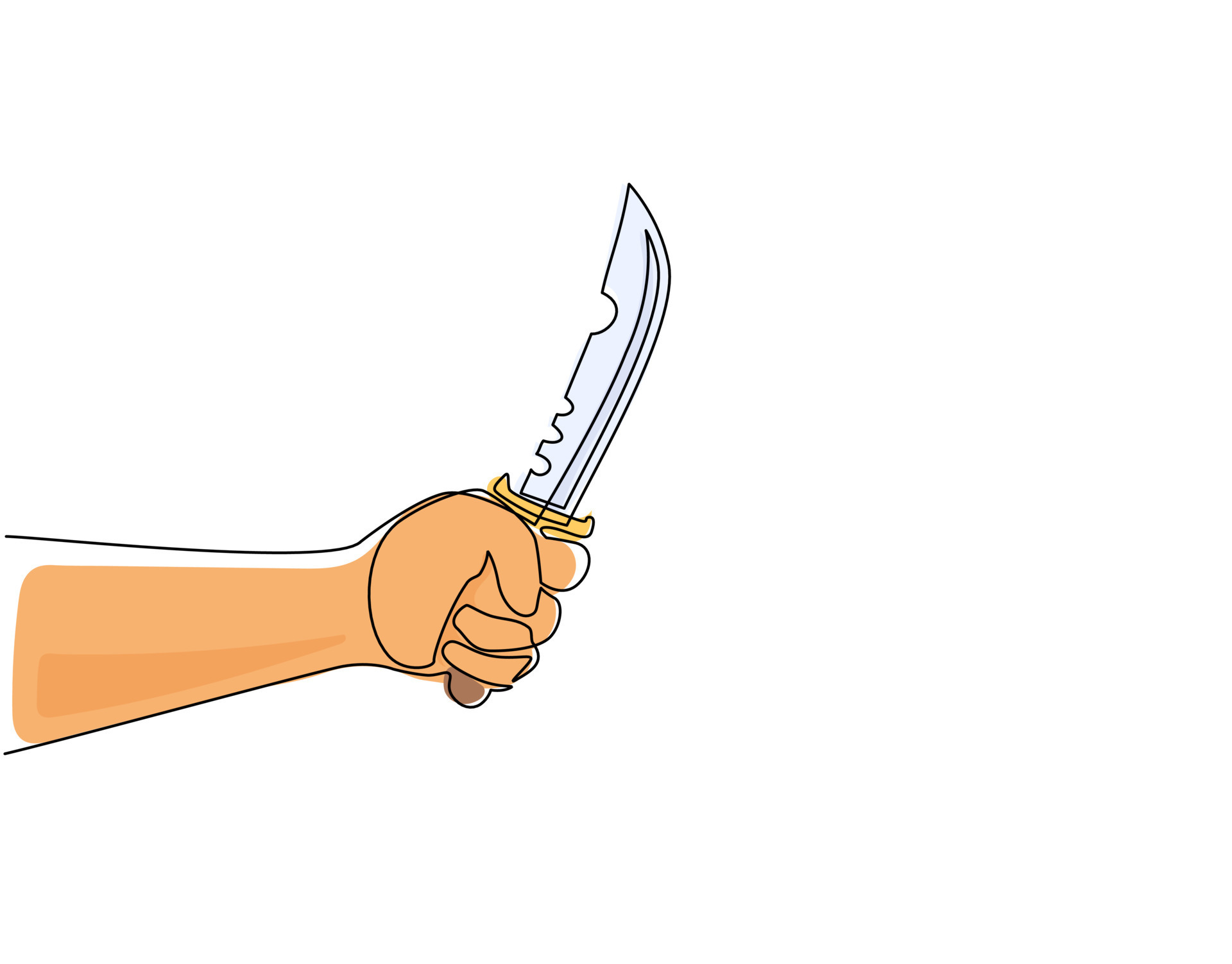 Continuous One Line Drawing Hand Holding Military Knife Fighting Knife Designed Solely For