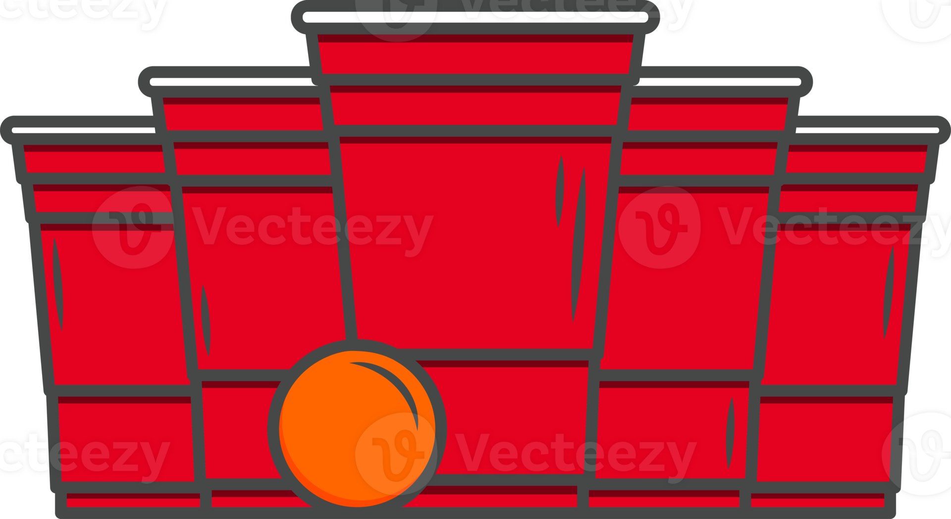 Red Beer Pong Illustration Plastic Cup And Ball With Splashing Beer