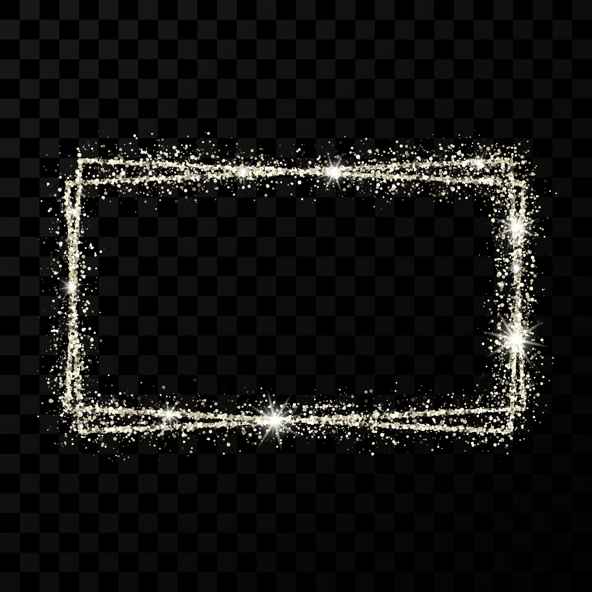 Silver double rectangle frame. Modern shiny frame with light effects ...