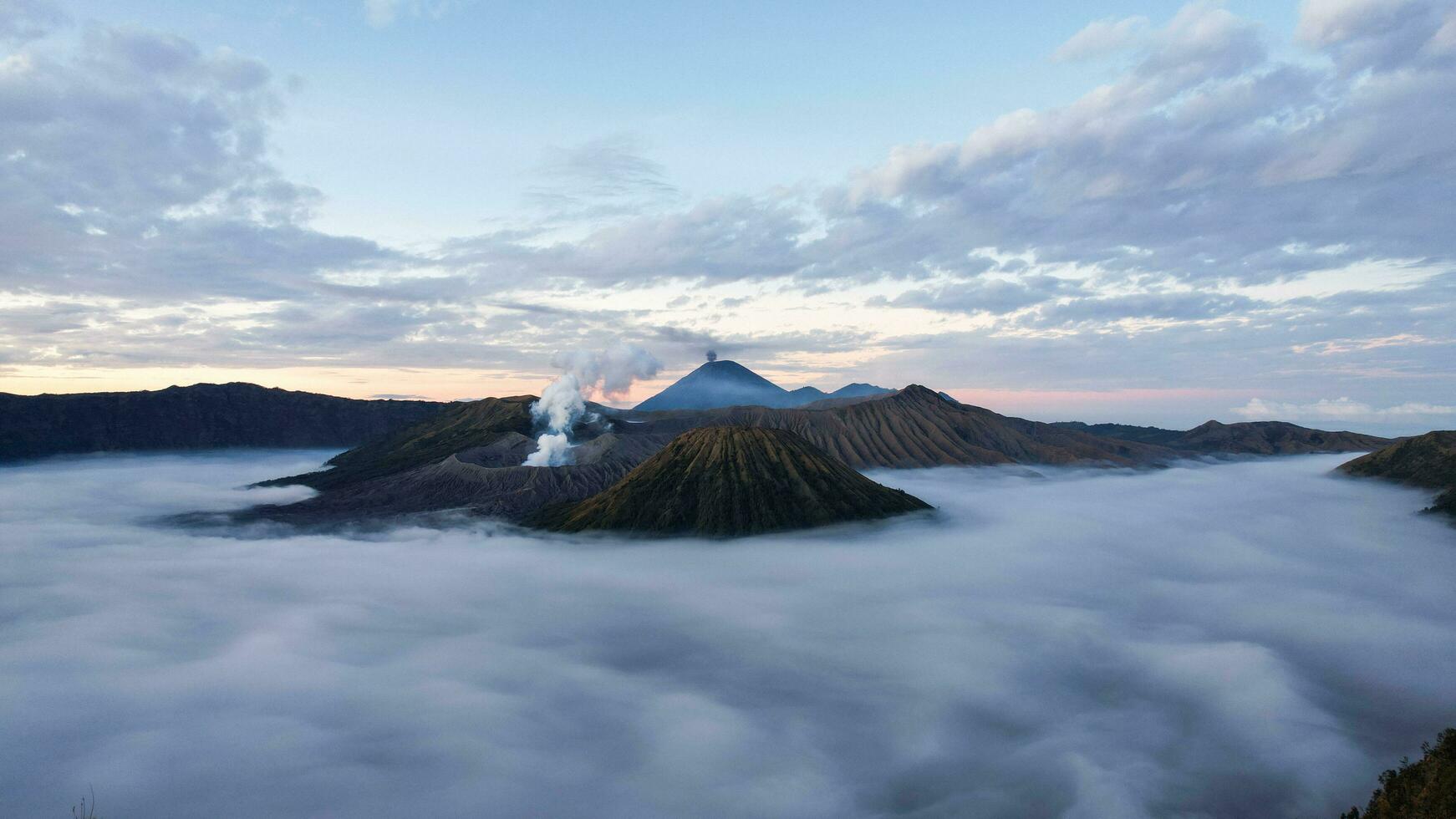 Aerial view of the Mount Bromo, is an active volcano and part of the ...