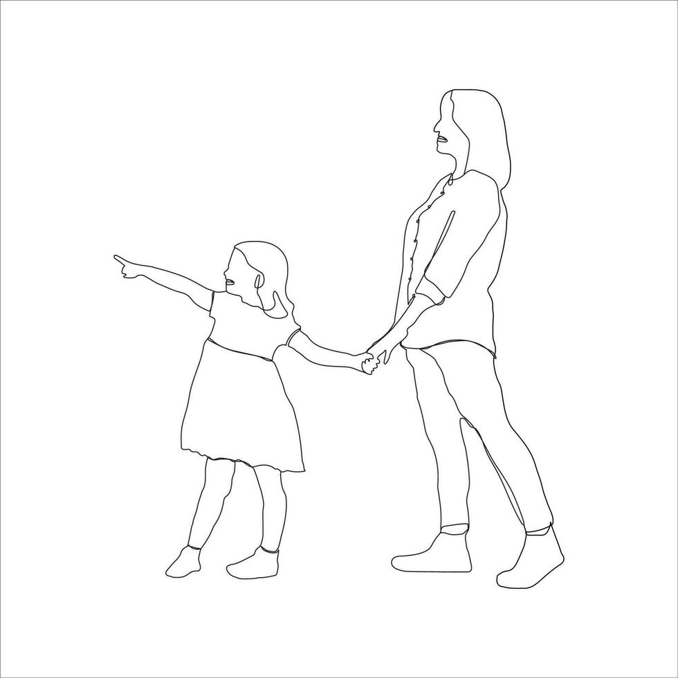 Mother and little kid continuous line art drawing. Mom and little kid ...