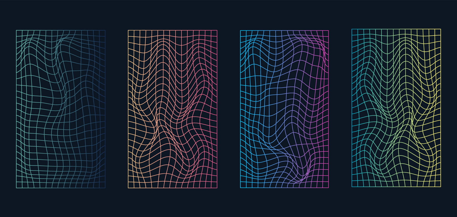 Set of distorted holographic pearly neon mesh.Retrowave, synthwave ... Set of distorted holographic pearly neon mesh.Retrowave, synthwave ...