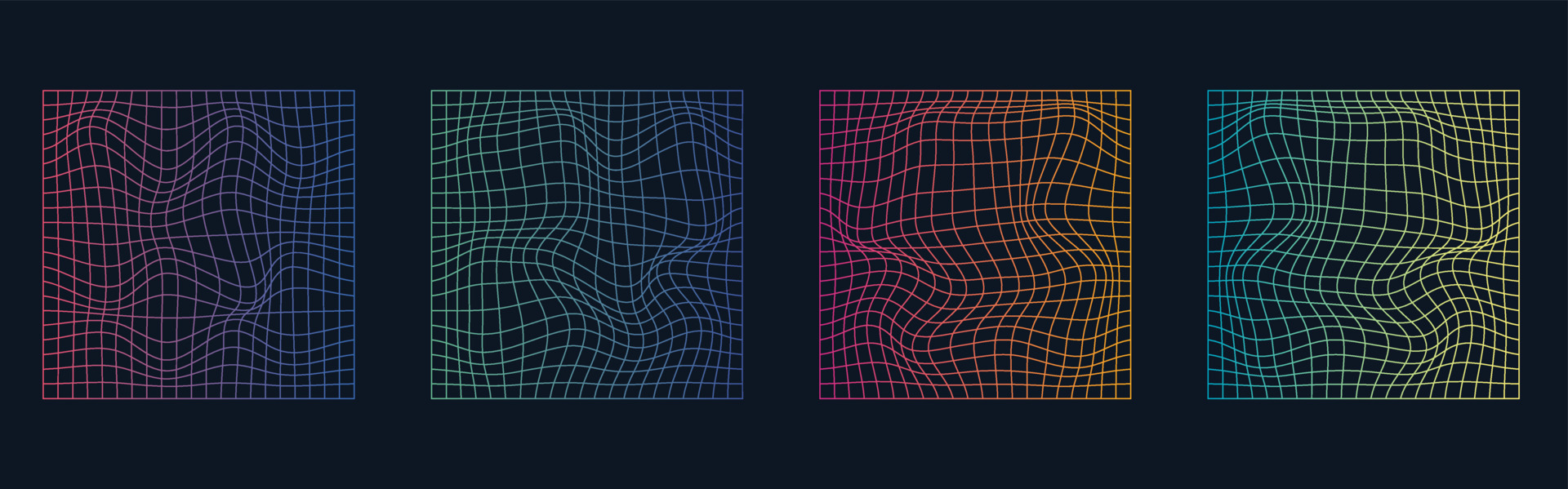 Set of distorted holographic pearly neon mesh.Retrowave, synthwave ... Set of distorted holographic pearly neon mesh.Retrowave, synthwave ...