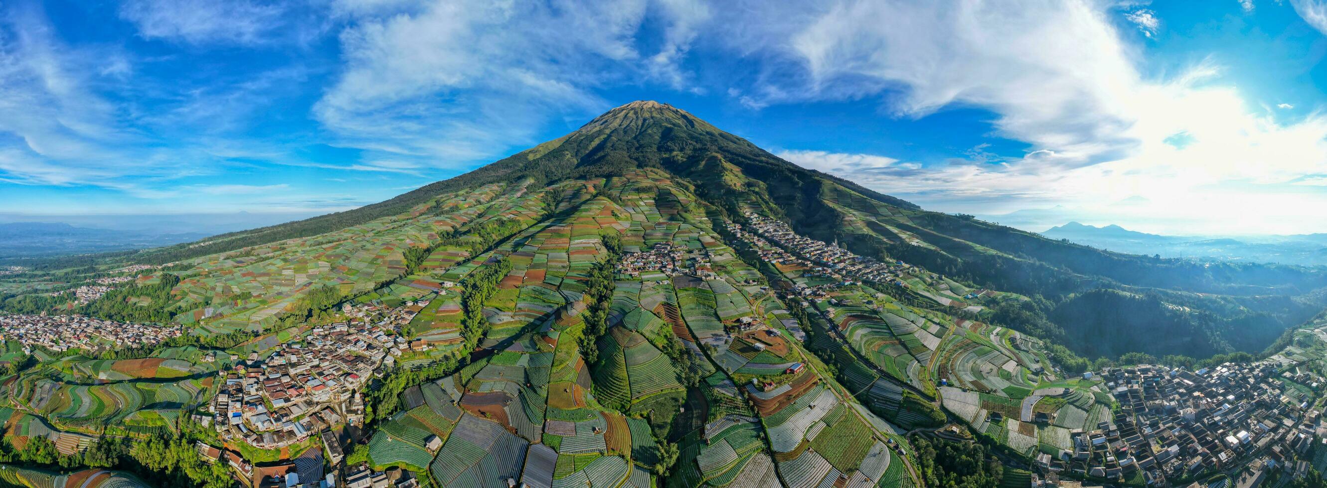 Aerial view of the Nepal van java is a Rural tour on the slopes of mount sumbing, The beauty of ...