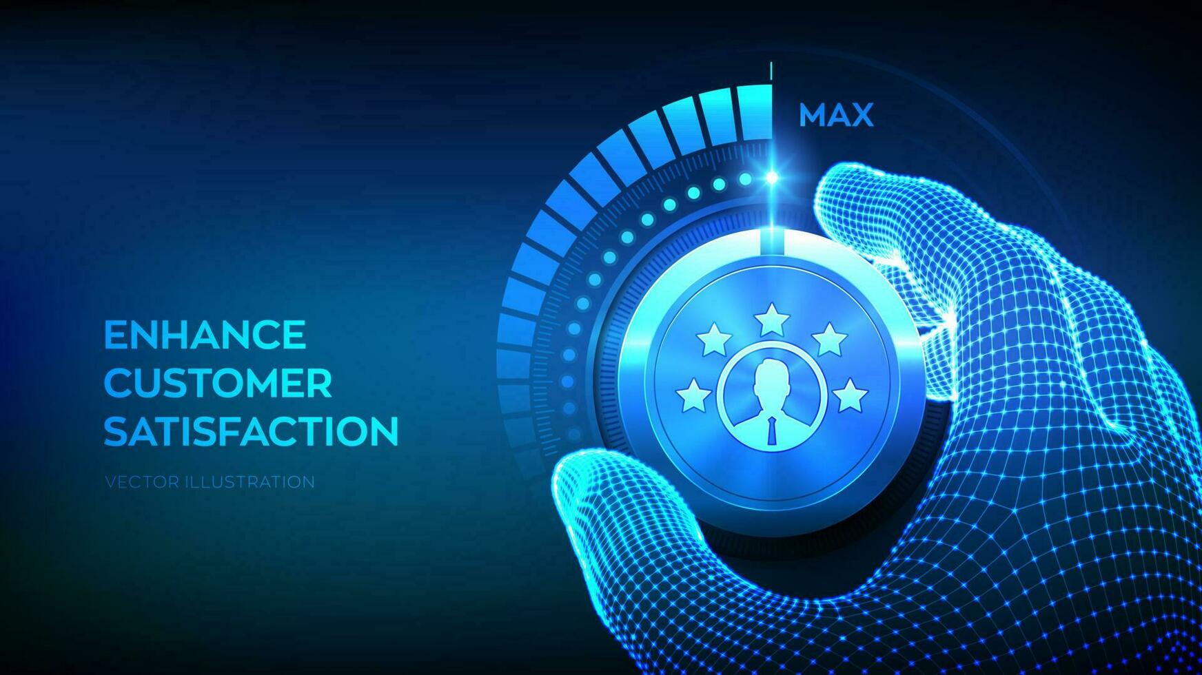 Customer Satisfaction Customer Survey And Feedback Analytics Wireframe Hand Turning A Test