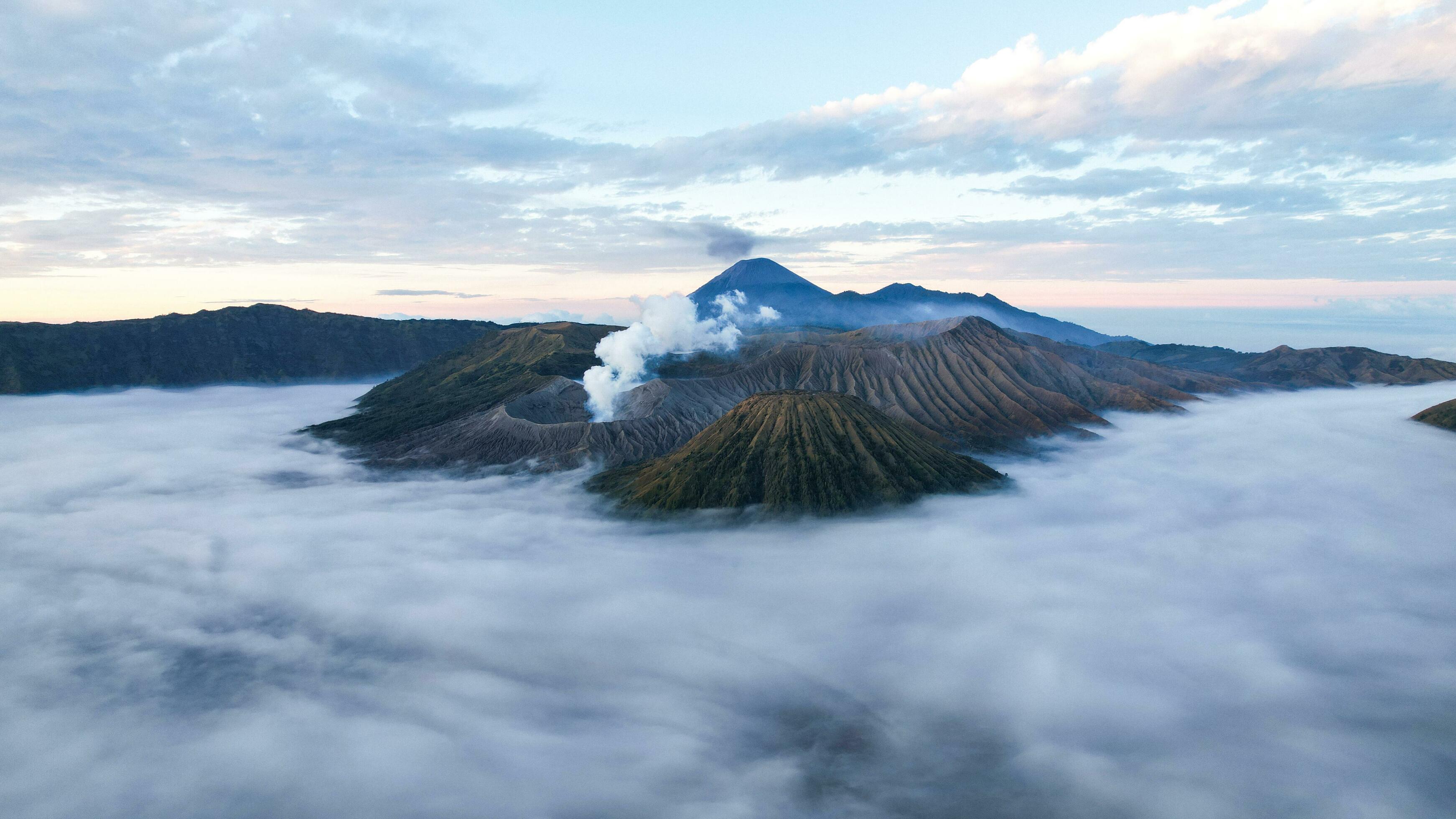 Aerial view of the Mount Bromo, is an active volcano and part of the ...