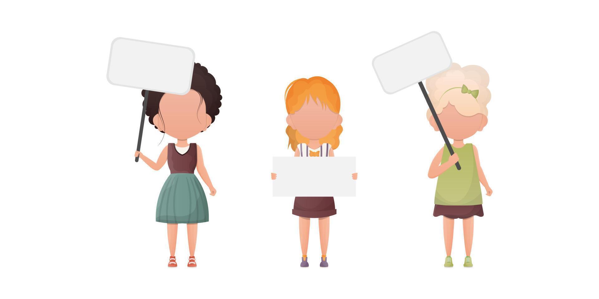 Set Little Girl with blank banner. Vector illustration. 23674457 Vector ... Set Little Girl with blank banner. Vector illustration. 23674457 Vector ...