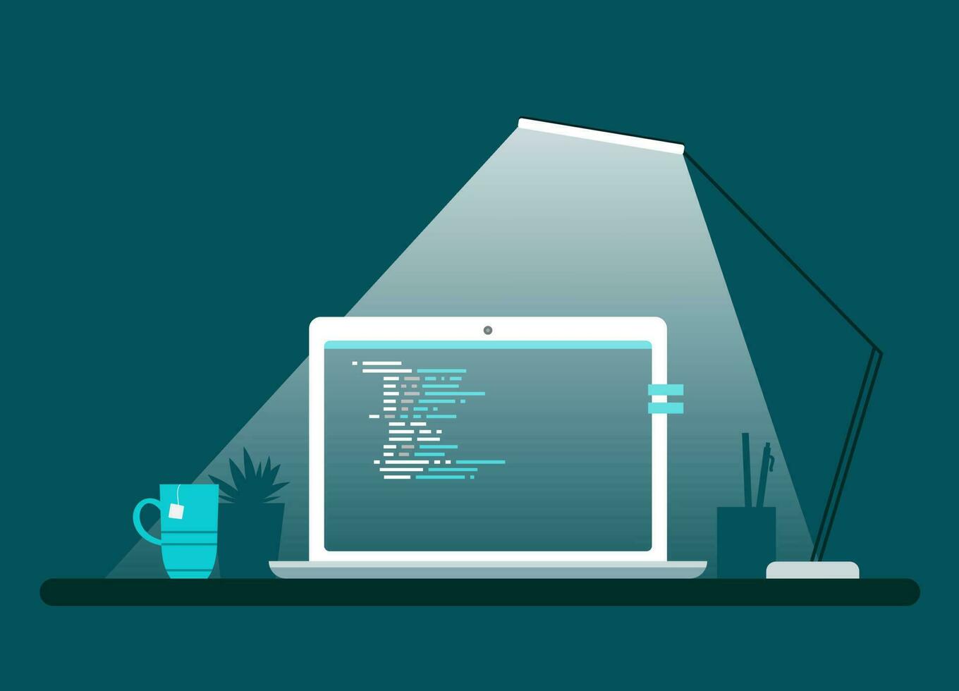 Program code on laptop screen. Workplace of a programmer. No people ...