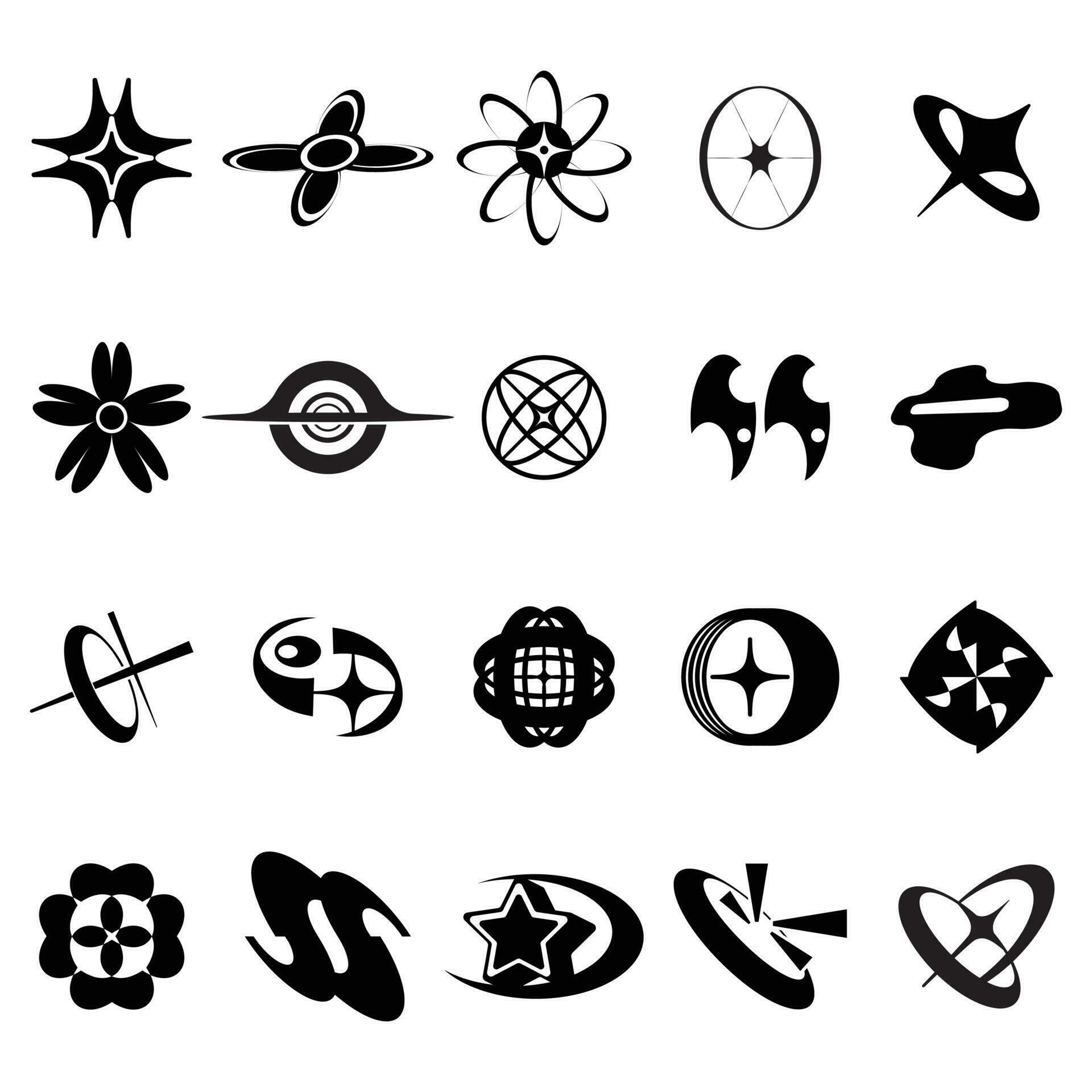 Retro futuristic elements for design big collection of abstract graphic geometric symbols and ...