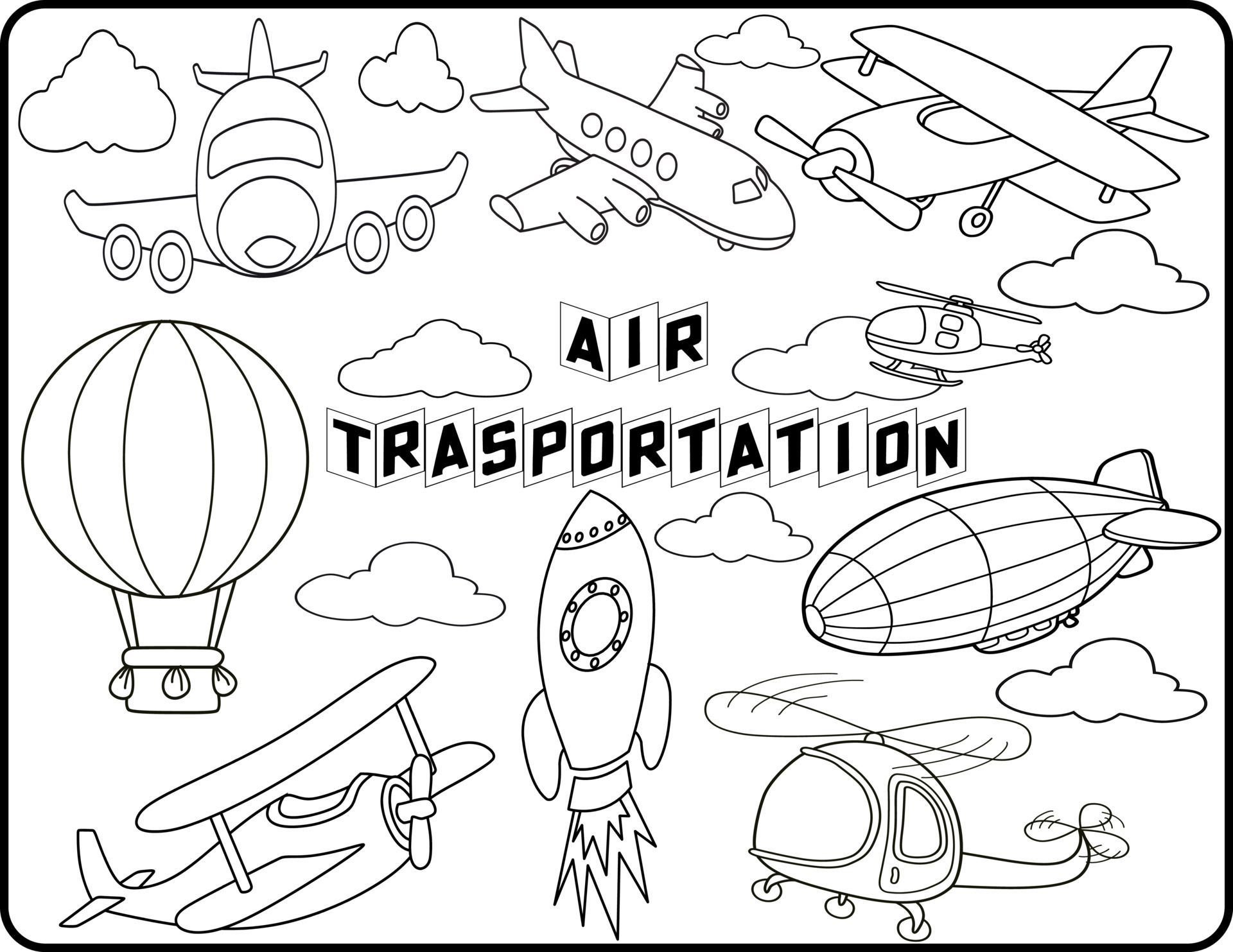 Air transport is set to be colored. coloring book to educate kids ...