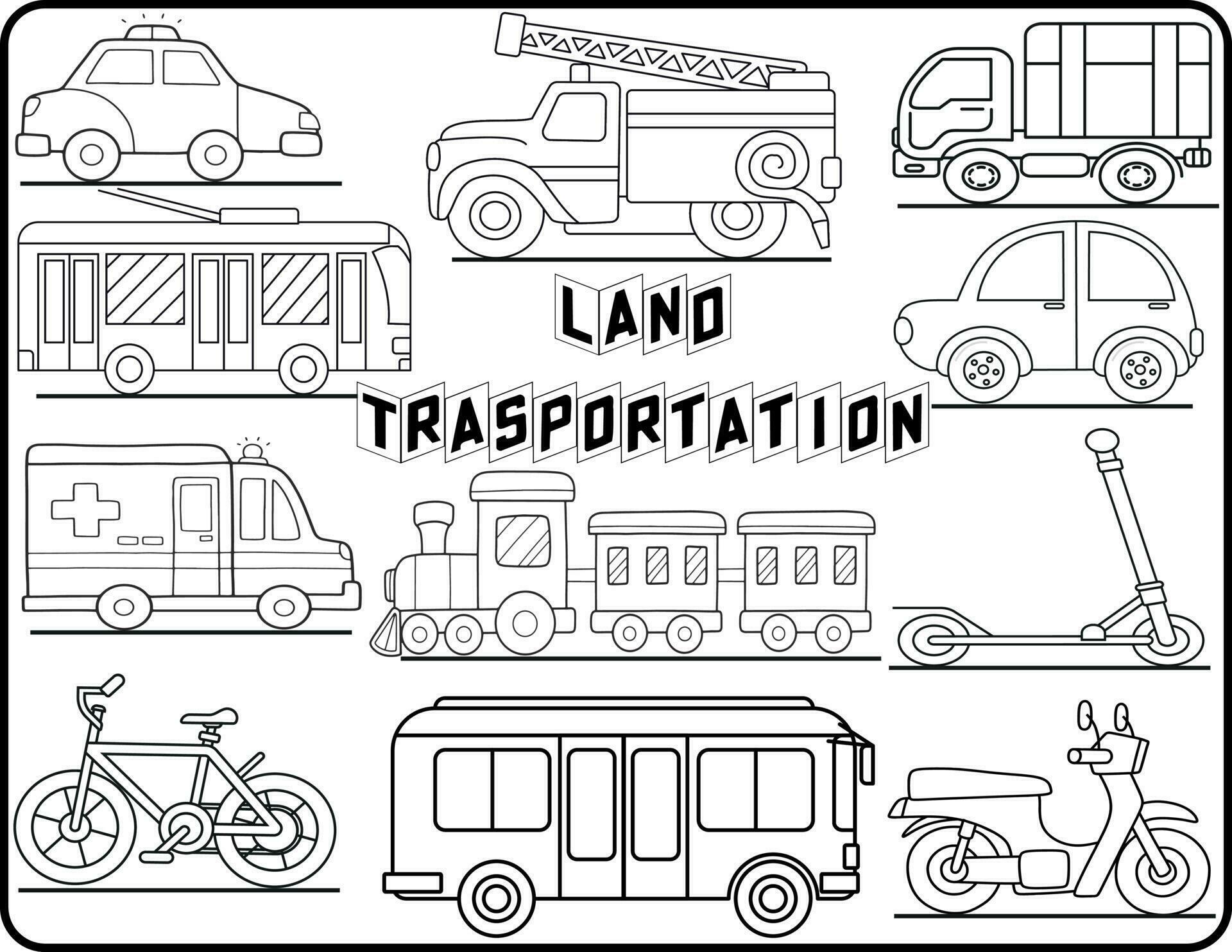 Land Transport is set to be colored. coloring book to educate kids ...