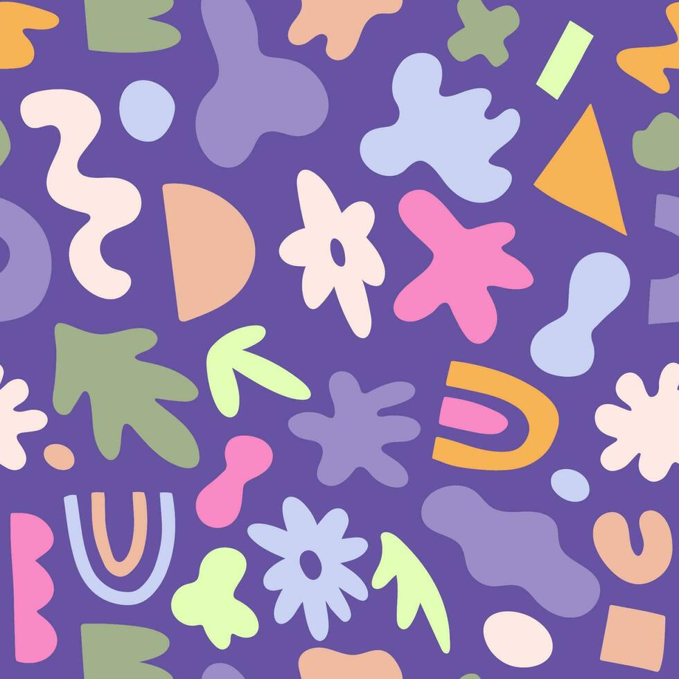 Funky shapes and abstract geometric objects hand drawn seamless pattern ...