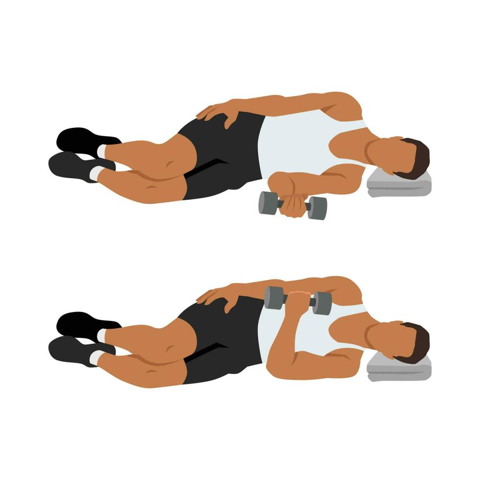 Man doing laying dumbbell internal shoulder rotation. 23686303 Vector ... Man doing laying dumbbell internal shoulder rotation. 23686303 Vector ...