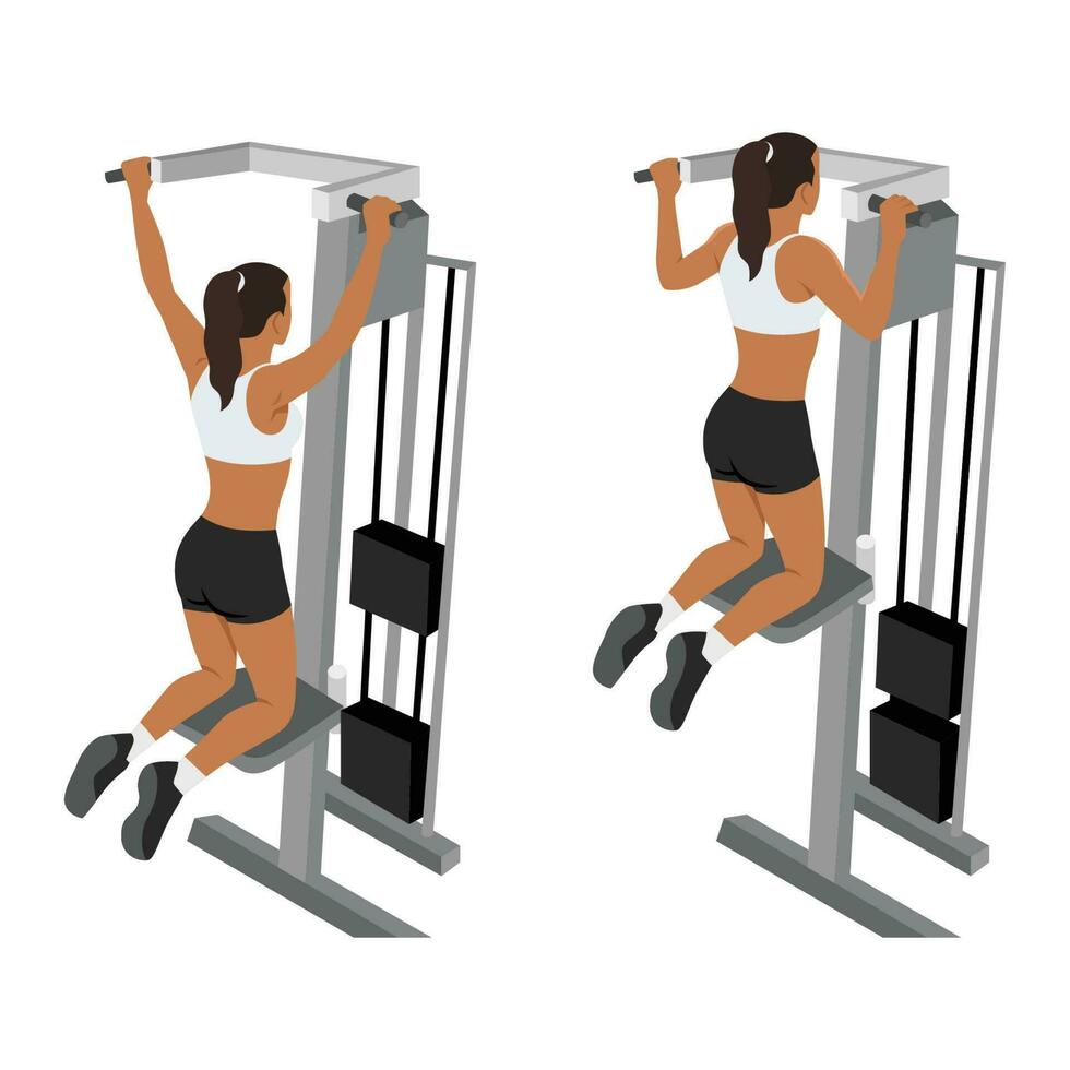 Woman doing pull ups exercise. Machine or assisted pull up 23686377 ... Woman doing pull ups exercise. Machine or assisted pull up 23686377 ...
