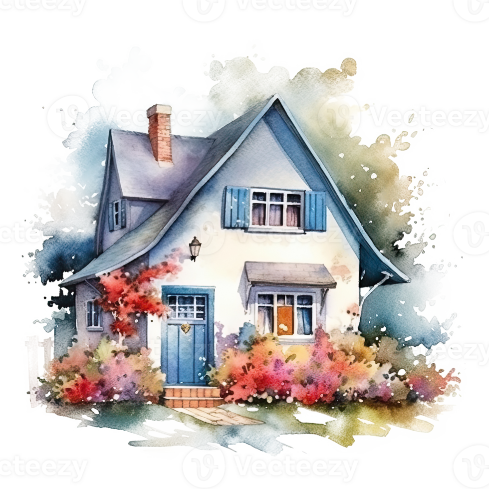 Mignonne Aquarelle Maison Illustration Ai Génératif 23693489 Png