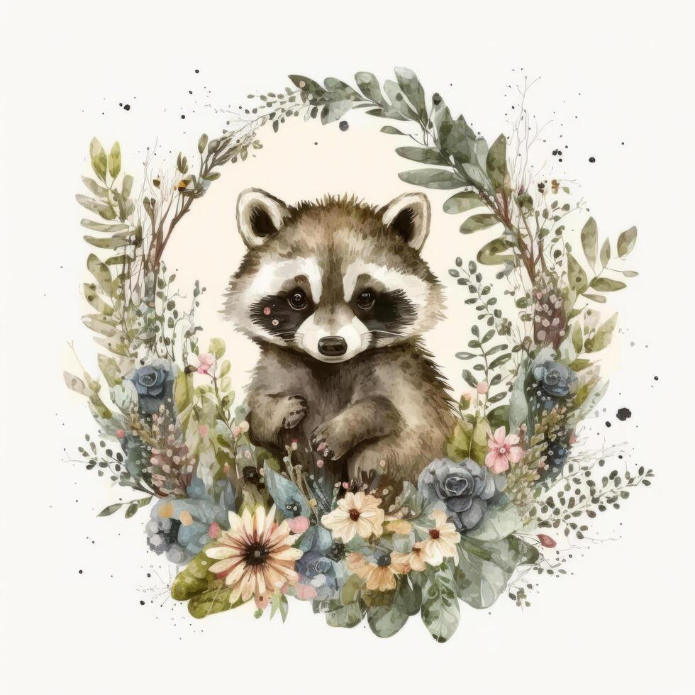 Cute watercolor baby raccoon. Illustration 23702374 Stock Photo at Vecteezy