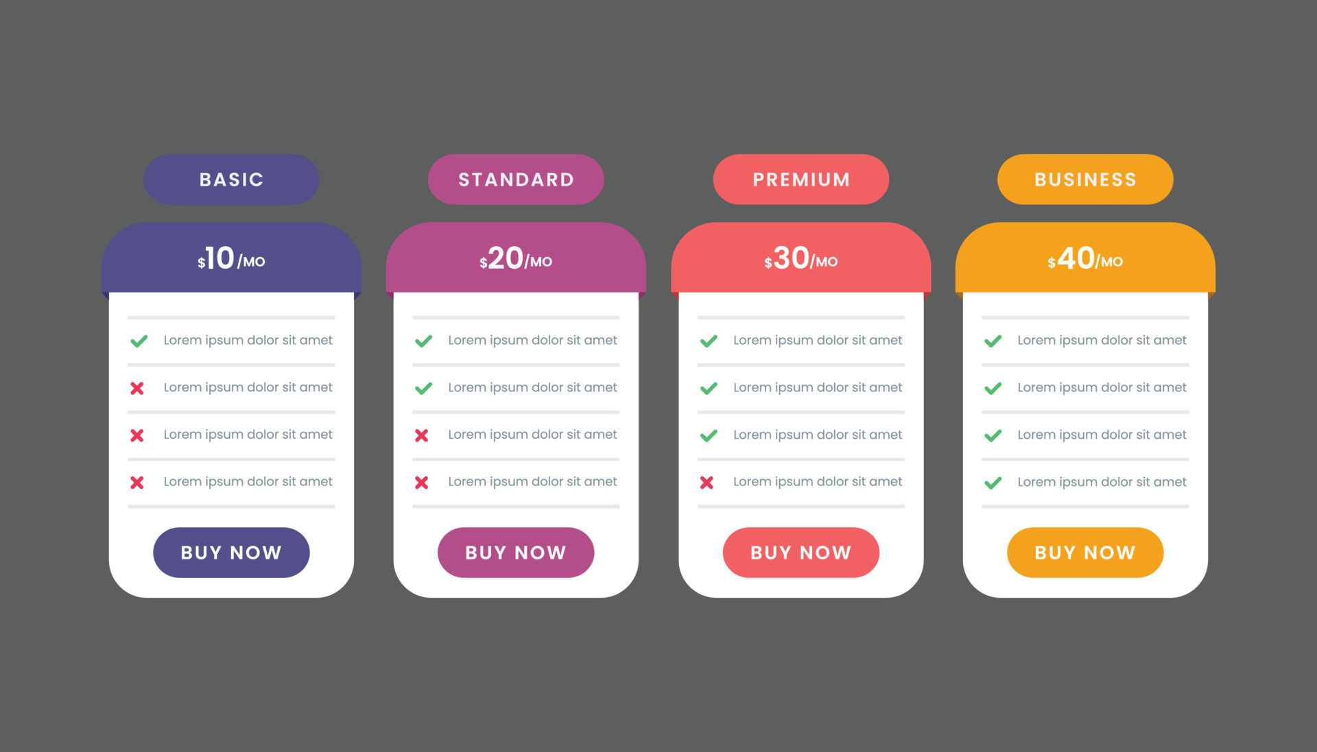 Pricing table template design with four table. Pricing table ...