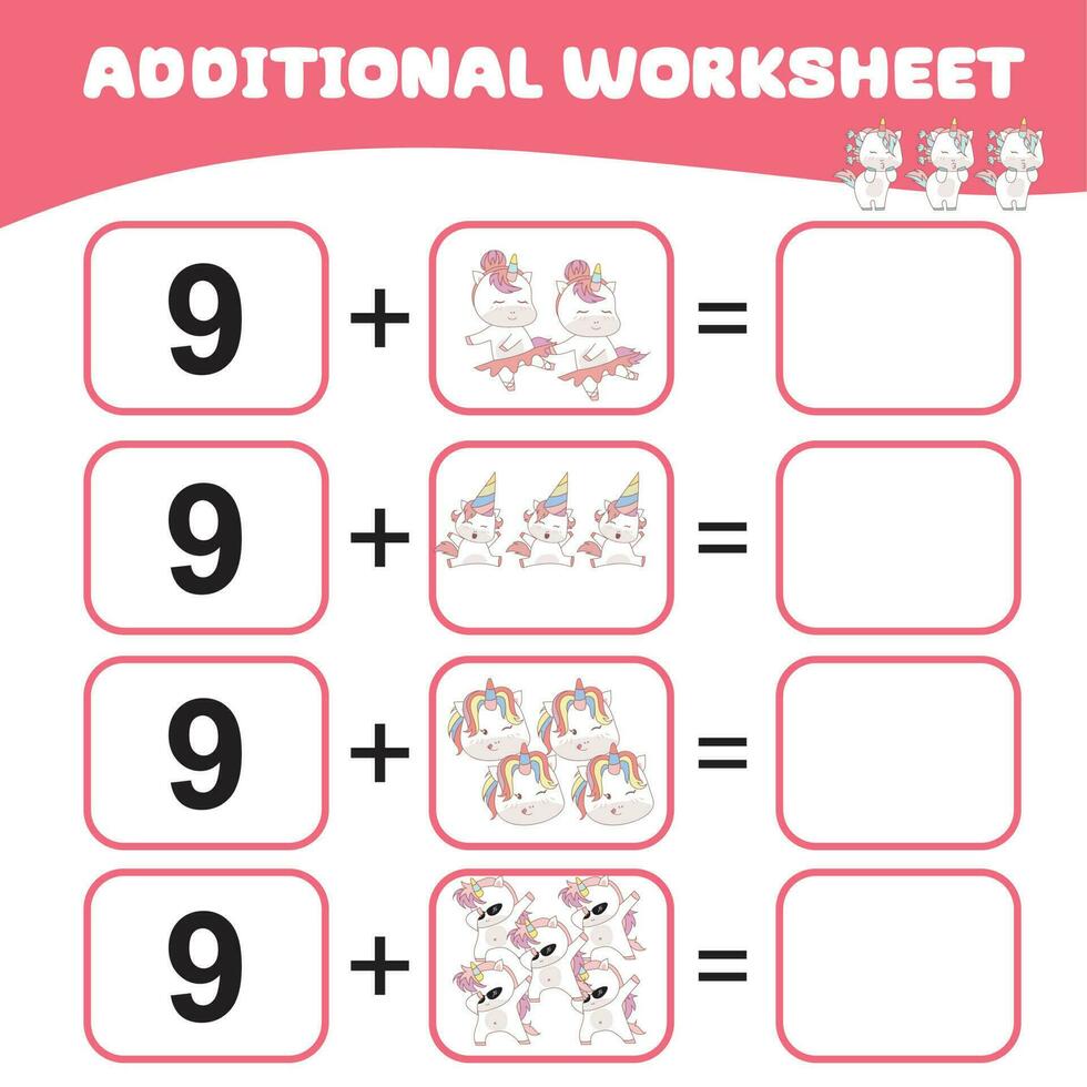 Counting unicorn activity for children. Mathematic worksheet for kids ...
