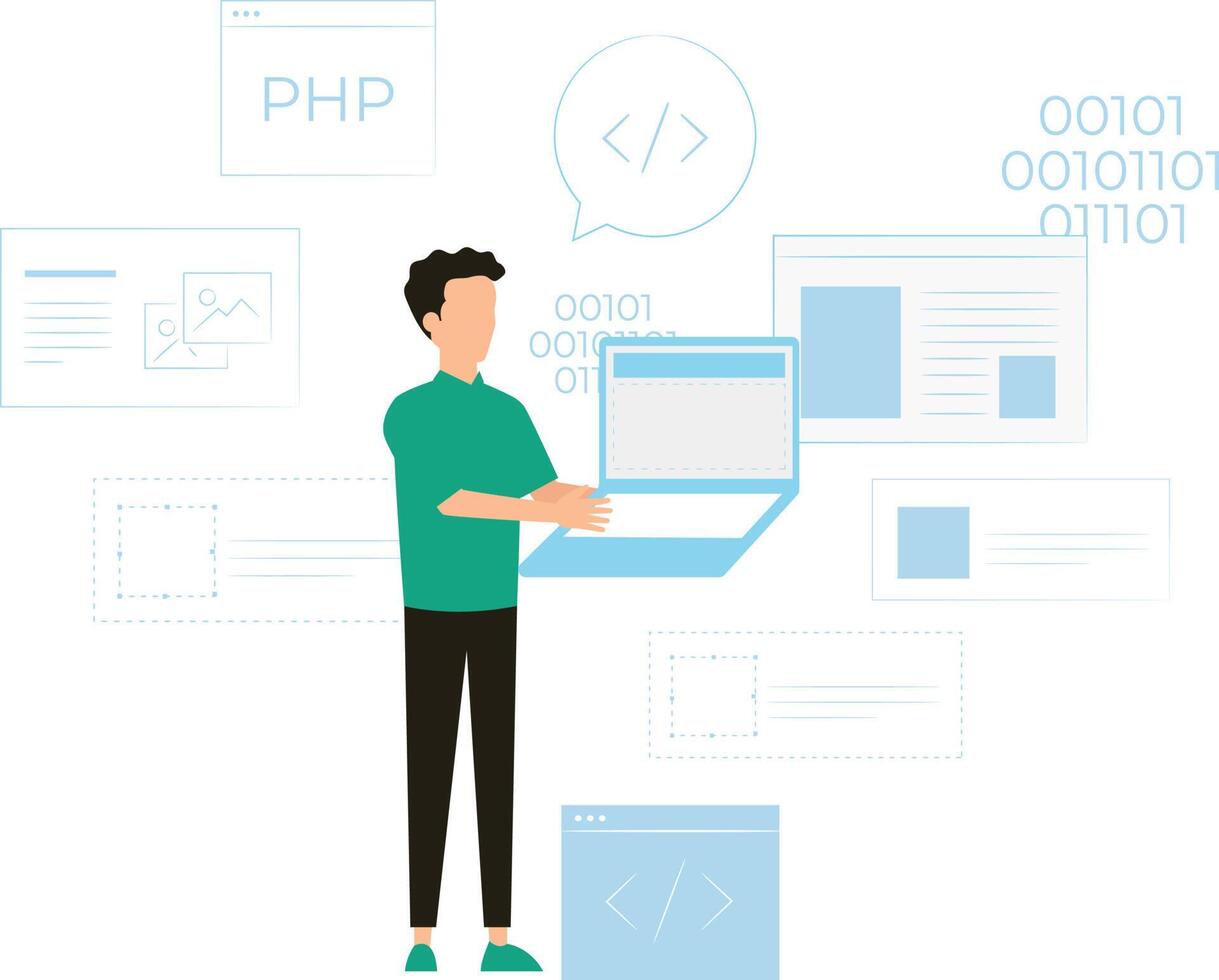 Boy coding on laptop. 23728570 Vector Art at Vecteezy Boy coding on laptop. 23728570 Vector Art at Vecteezy