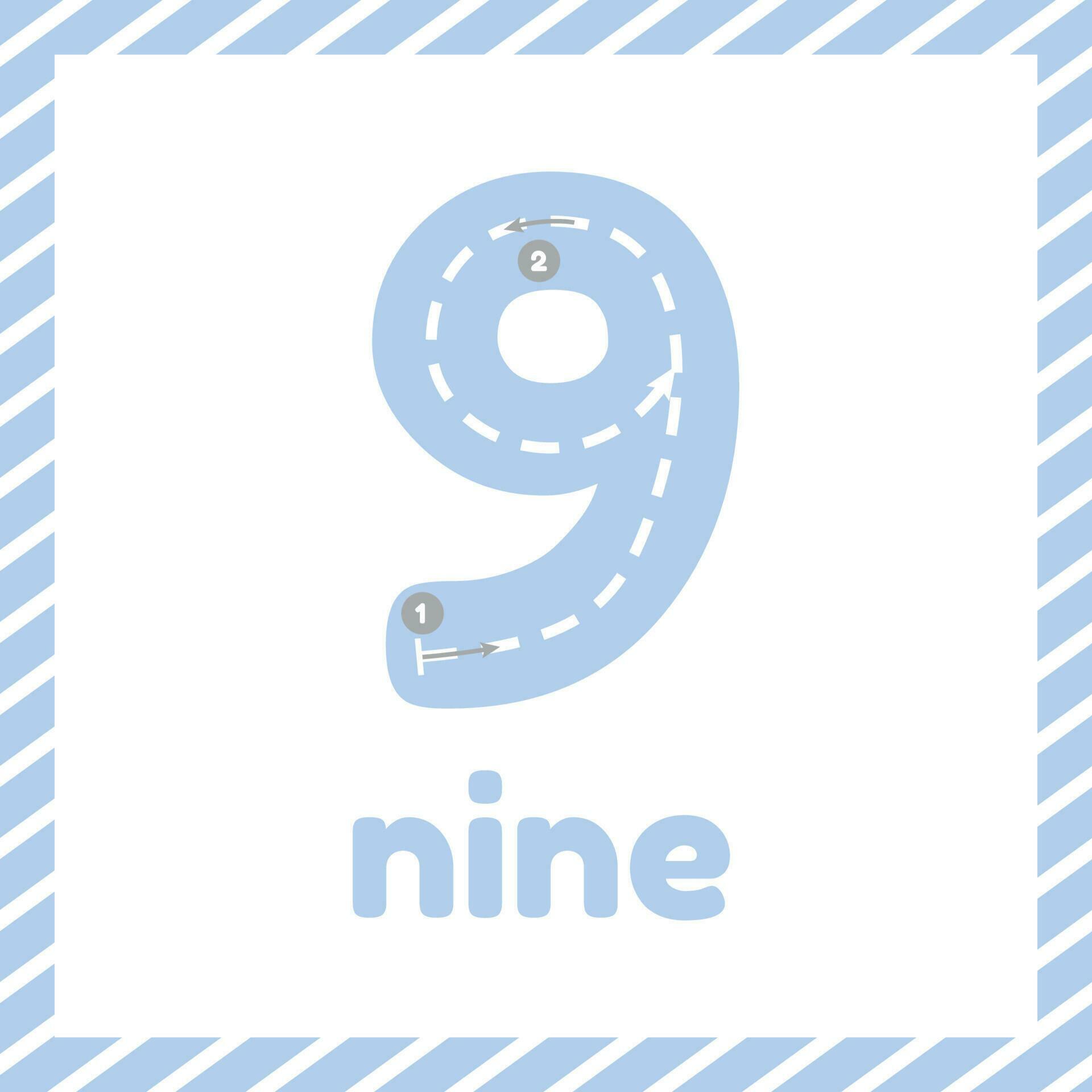 Cute colorful children flashcard with tracing. Learn how to write number nine for kids 23733905 ...