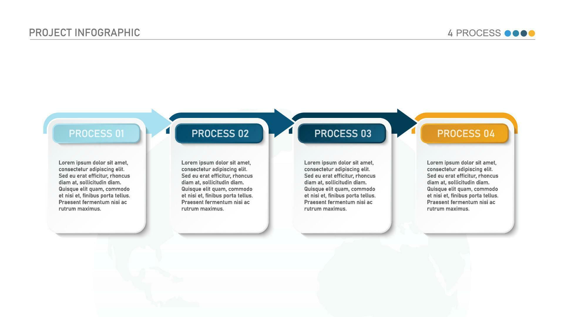 Horizontal timeline or flowchart with four square elements and space ...