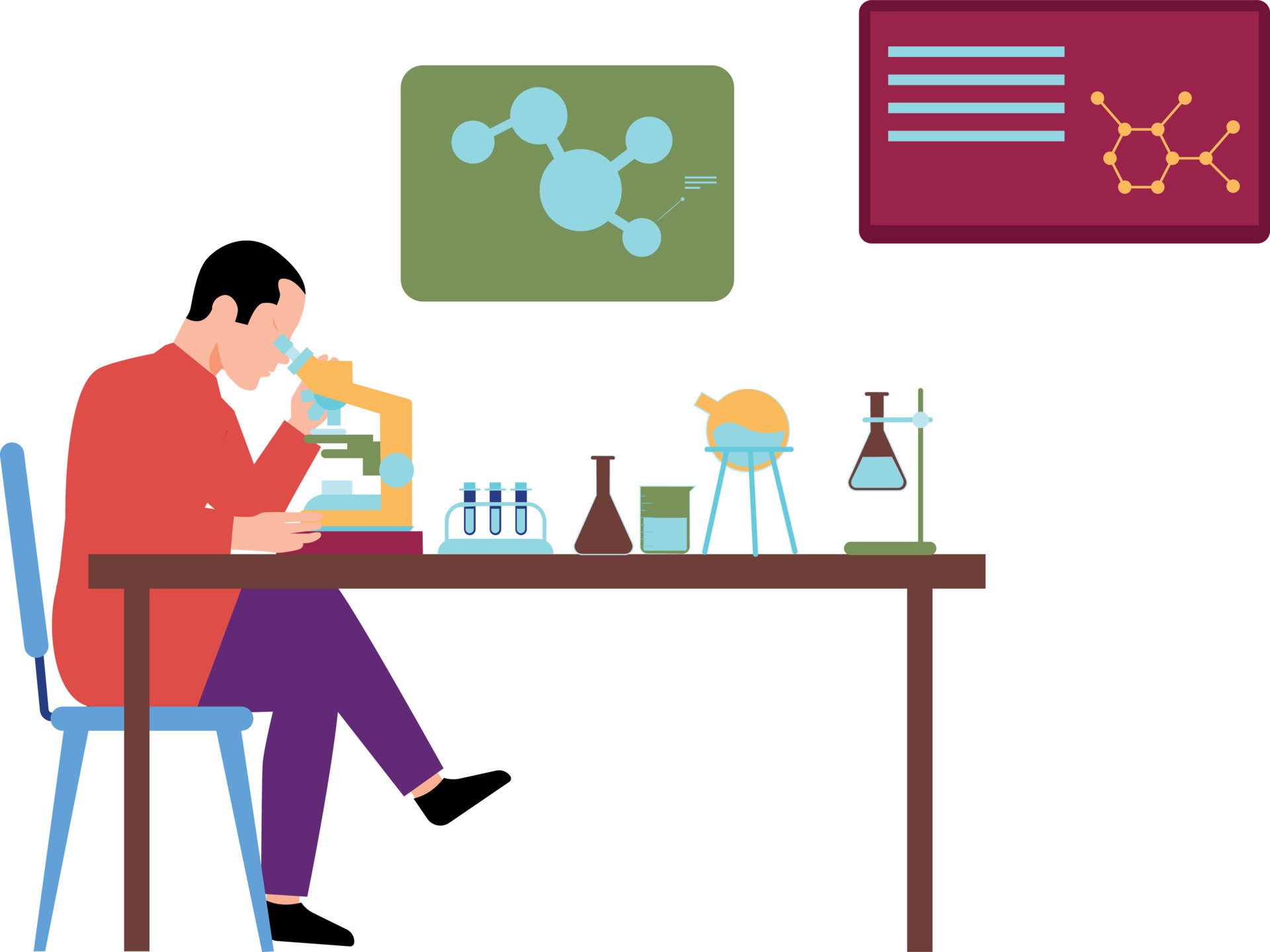 A boy is doing experiments in a laboratory. 23740459 Vector Art at Vecteezy