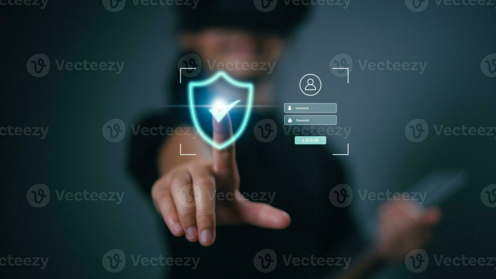 Businesswomen protect personal information cybersecurity concept. User ...