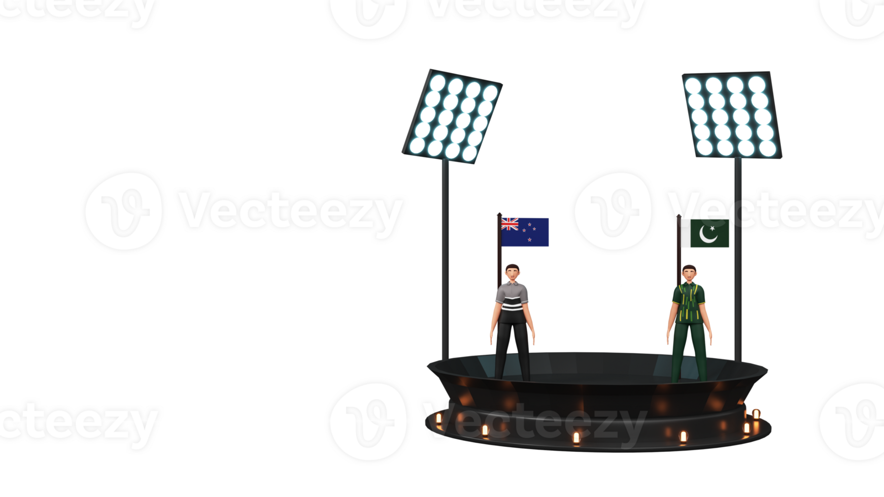 3d Render Of Cricket Match Between New Zealand Vs Pakistan With Cricketer Players Standing On