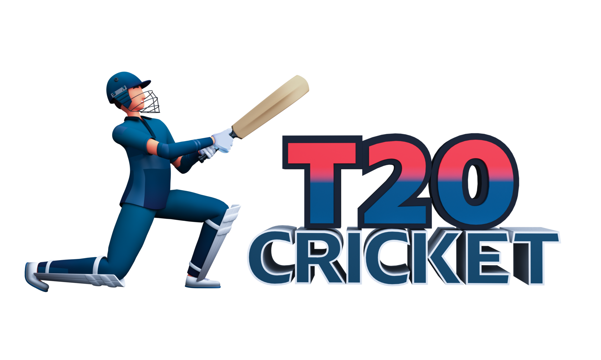 3D Render, T20 Cricket Text With Batter. 23742486 PNG