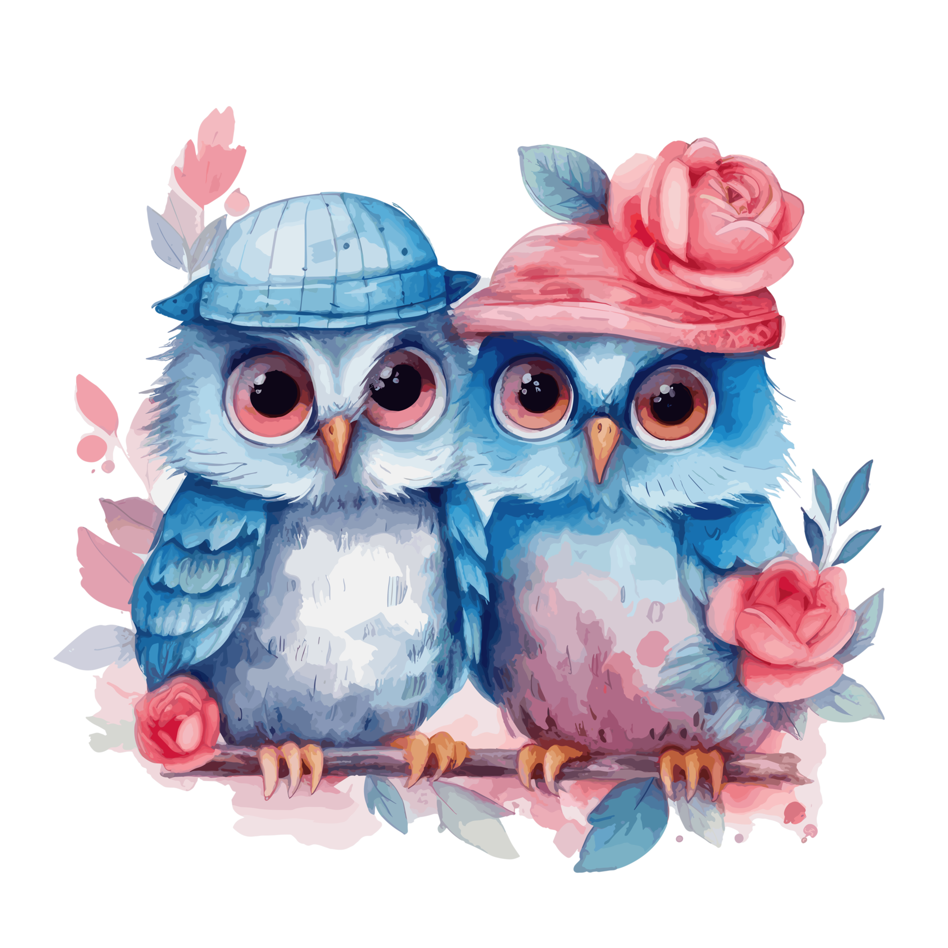 blue and pink watercolor cute owl couple for Valentine's Day . AI ...