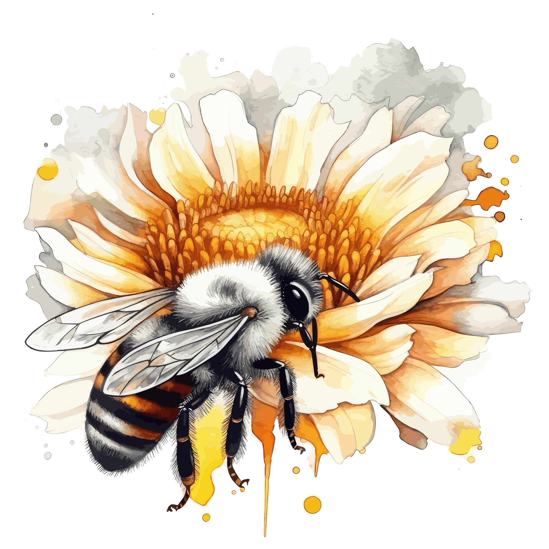 watercolor bee honeycomb honey flowers . 23743616 PNG