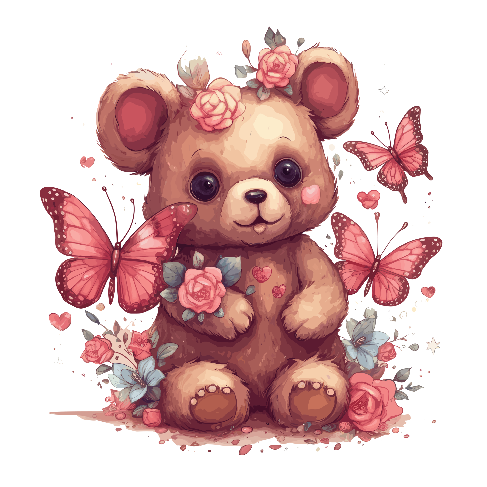 Cute Teddy Bear Hugs A Bouquet Of Flowers 23743643 Png
