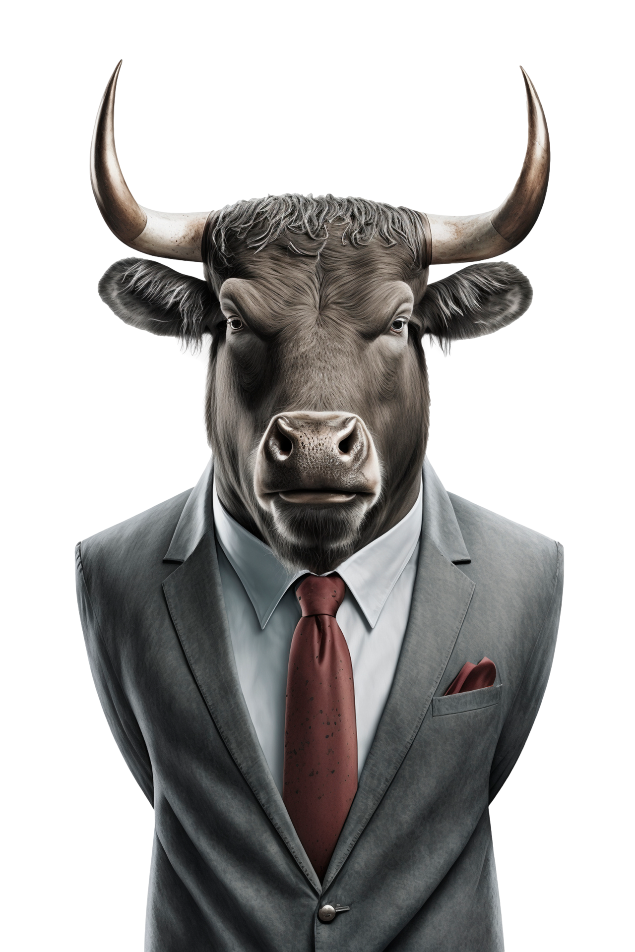 Bull dressed in a formal business suit on transparent background, created with 23743872 PNG