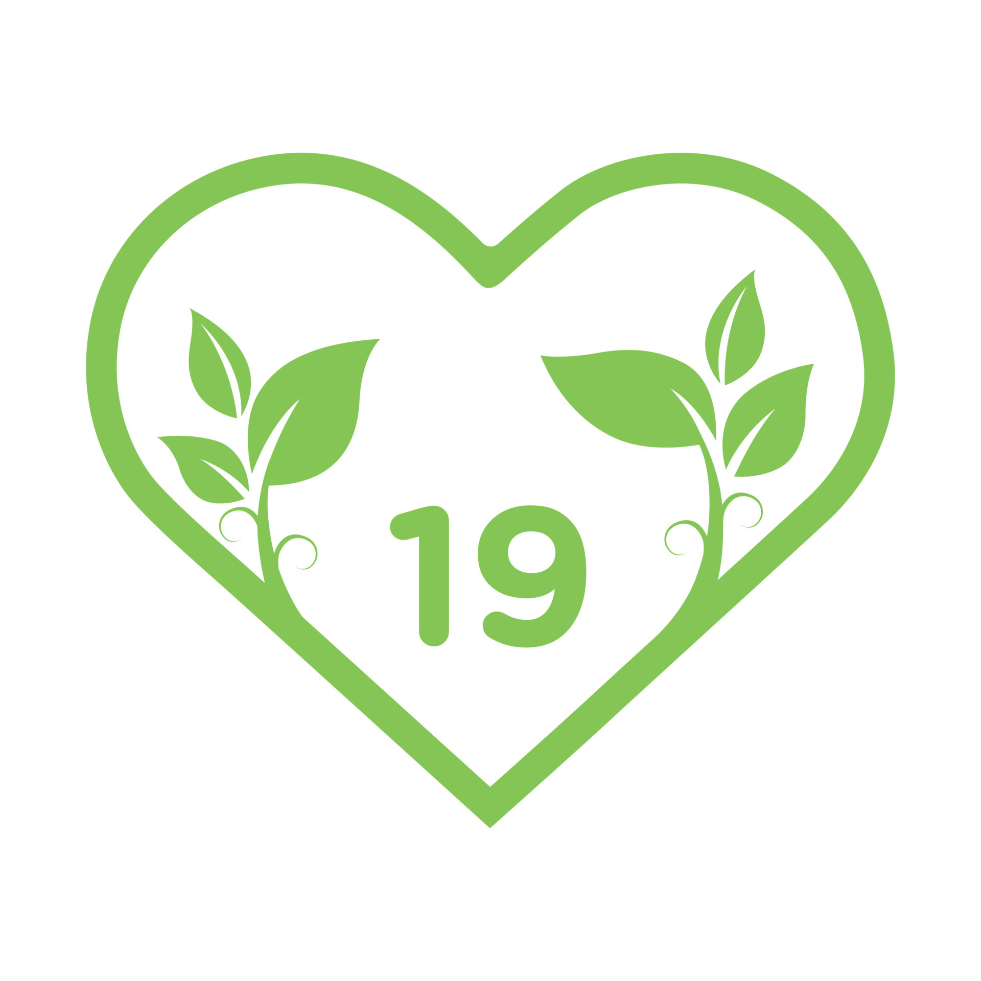 Love sign with tree leaf and Number 19 23749840 Vector Art at Vecteezy