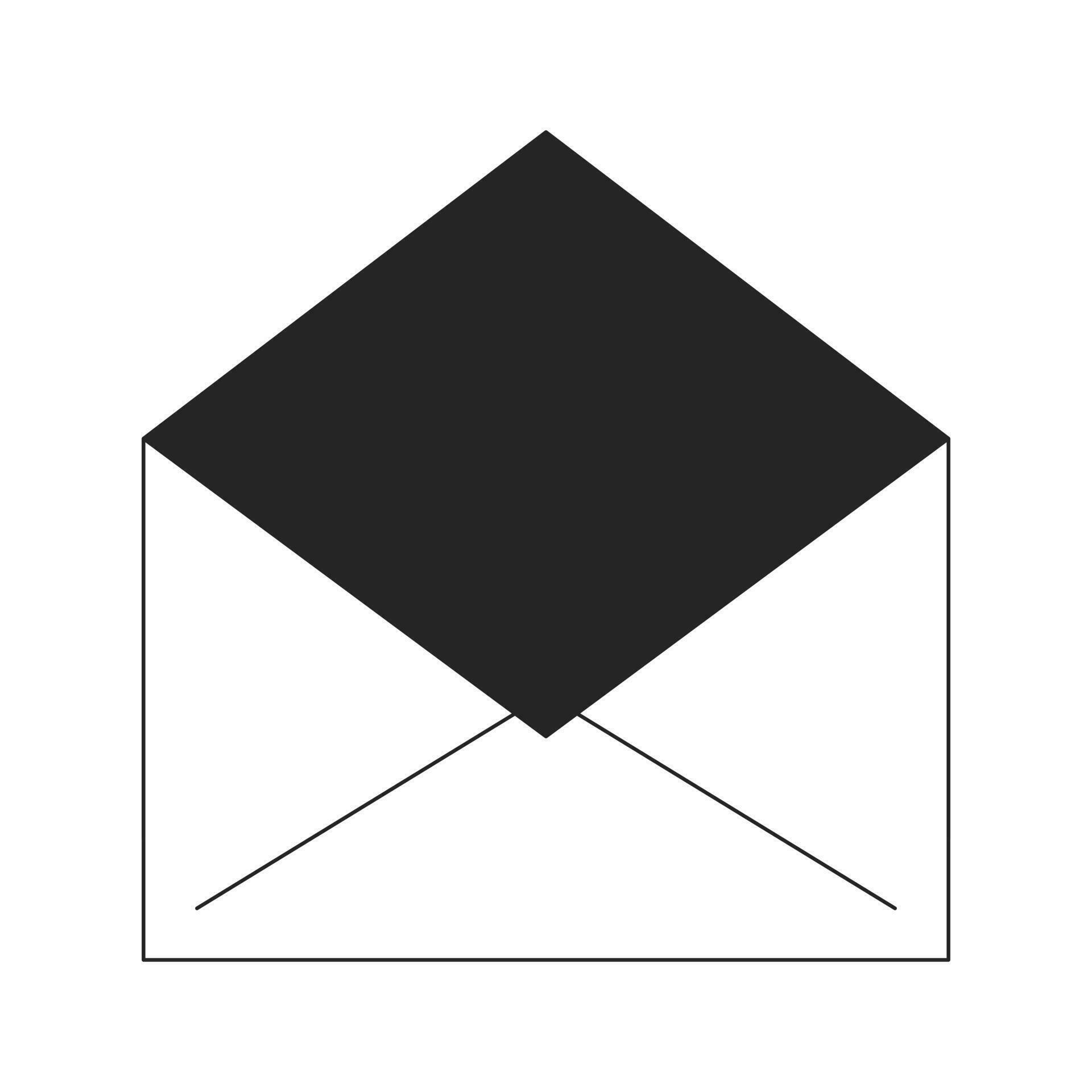 Open envelope with black inside flat monochrome isolated vector object ...