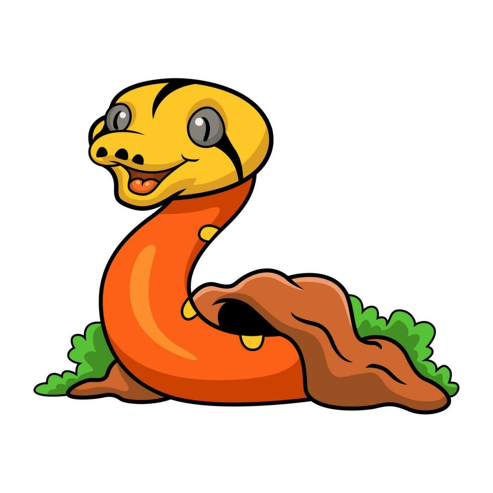 Cute albino golden child reticulated python cartoon out from hole ...