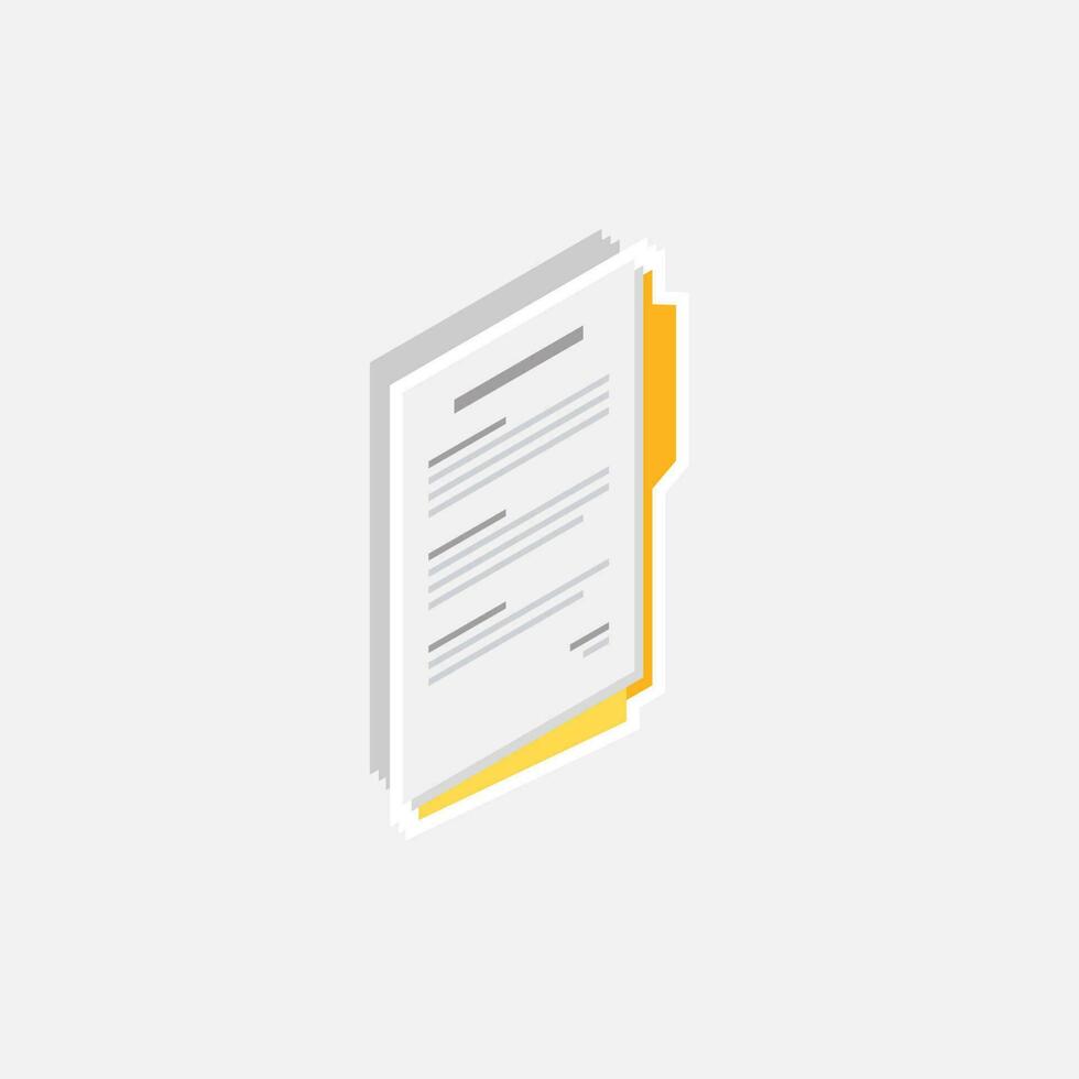 Document Isometric Right View White Stroke With Shadow Icon Vector Isometric Flat Style