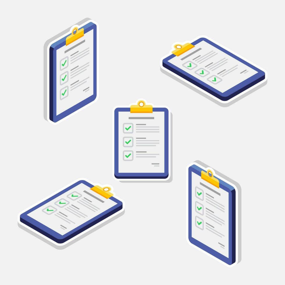 Checklist Isometric and Flat - White Stroke with Shadow icon vector ...