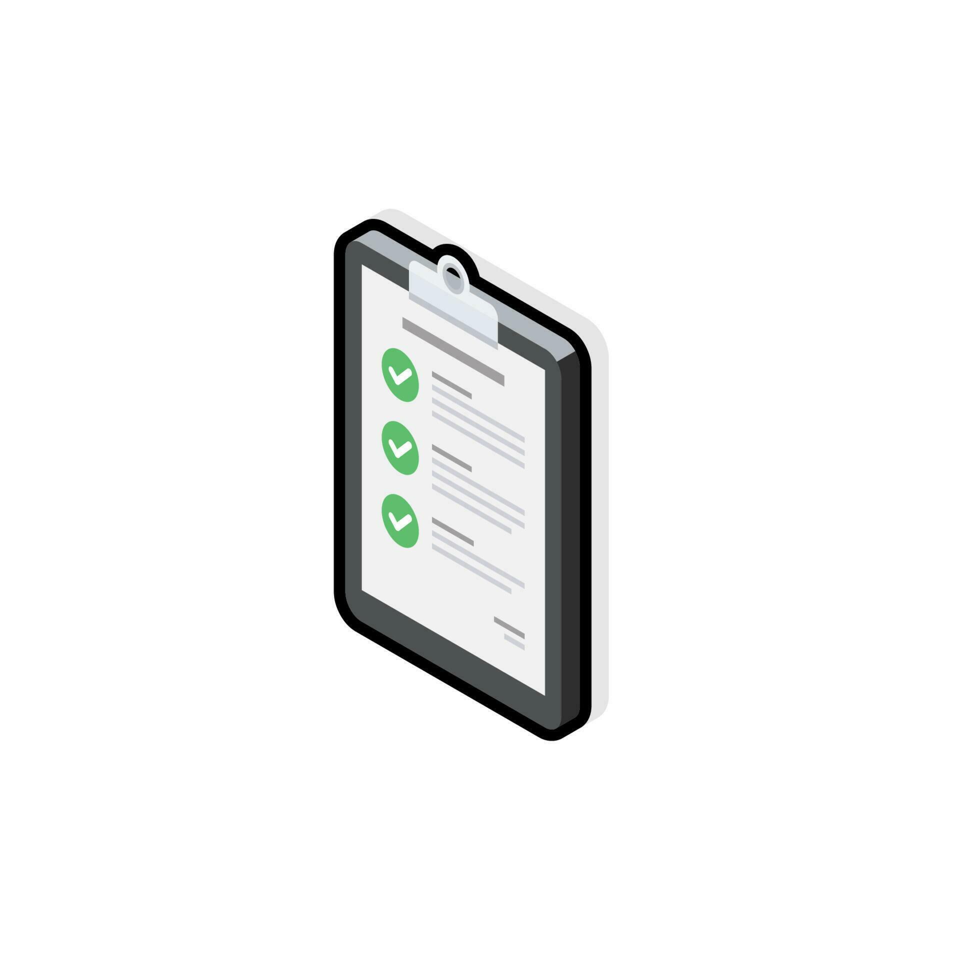 Checklist Isometric left view - Black Stroke with Shadow icon vector isometric. Flat style ...