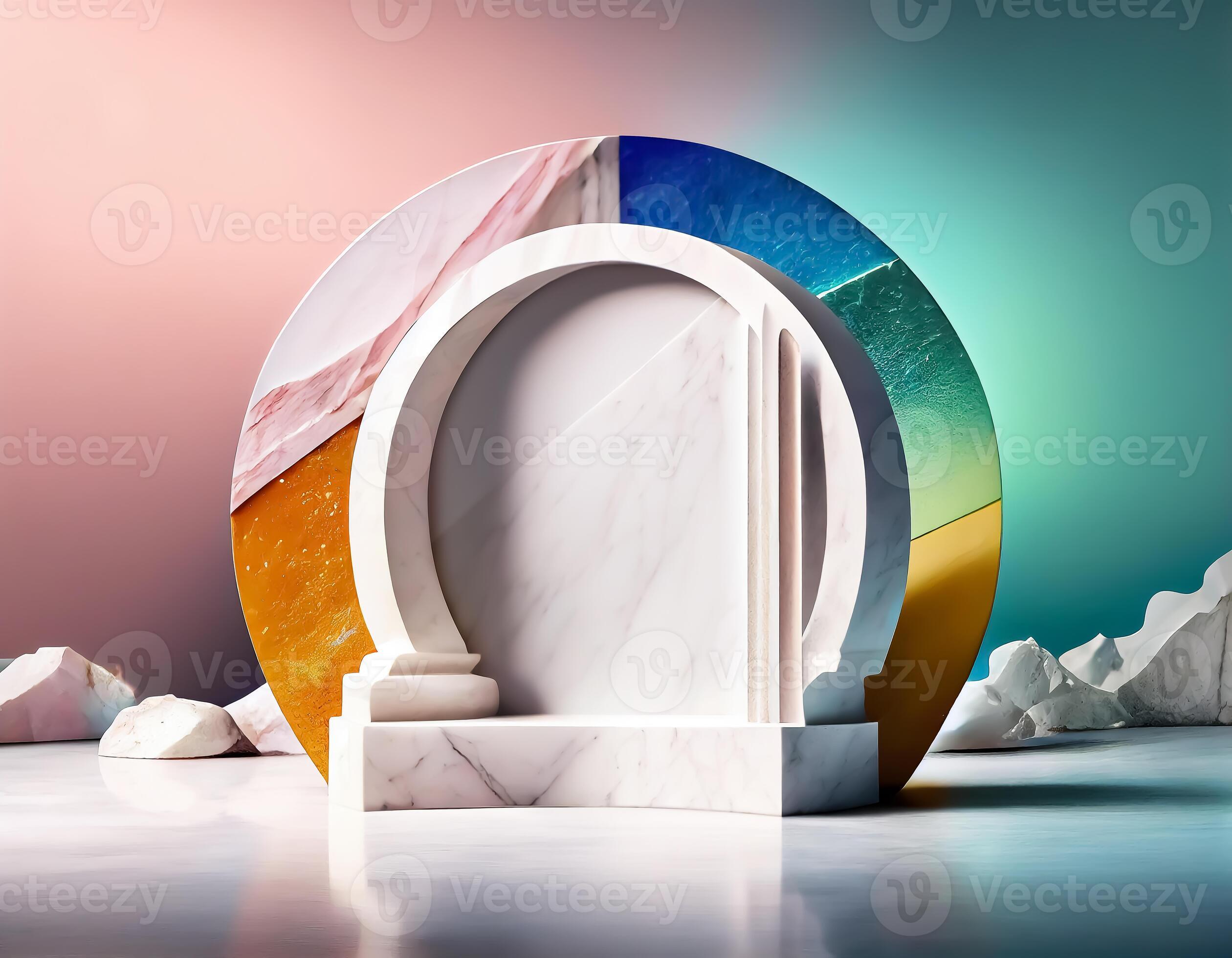 Abstract 3d podium for product presentation with geometric shapes, Empty round podium,Platforms ...