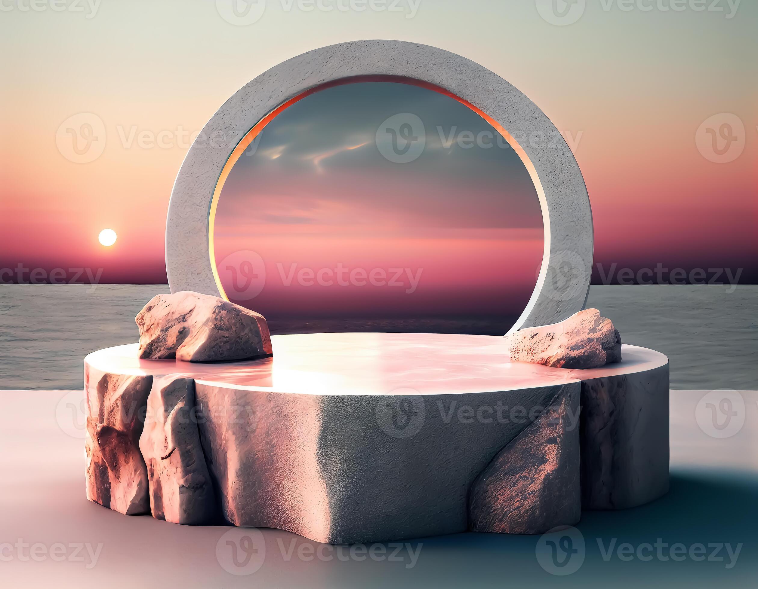 Abstract 3d podium for product presentation with geometric shapes, Empty round podium,Platforms ...