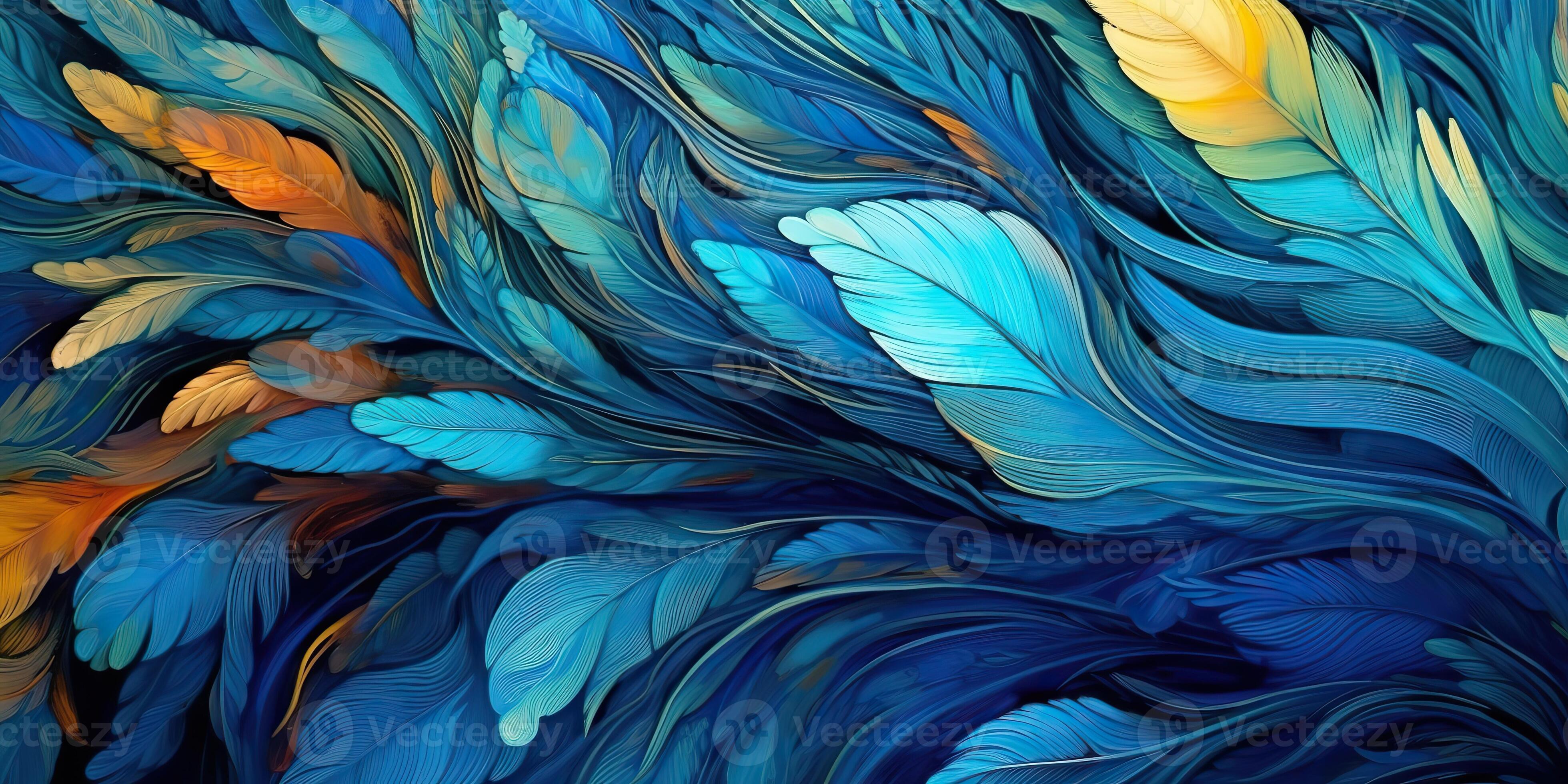 Photo realistic illustration of blue soft feathers. Pattern background ...